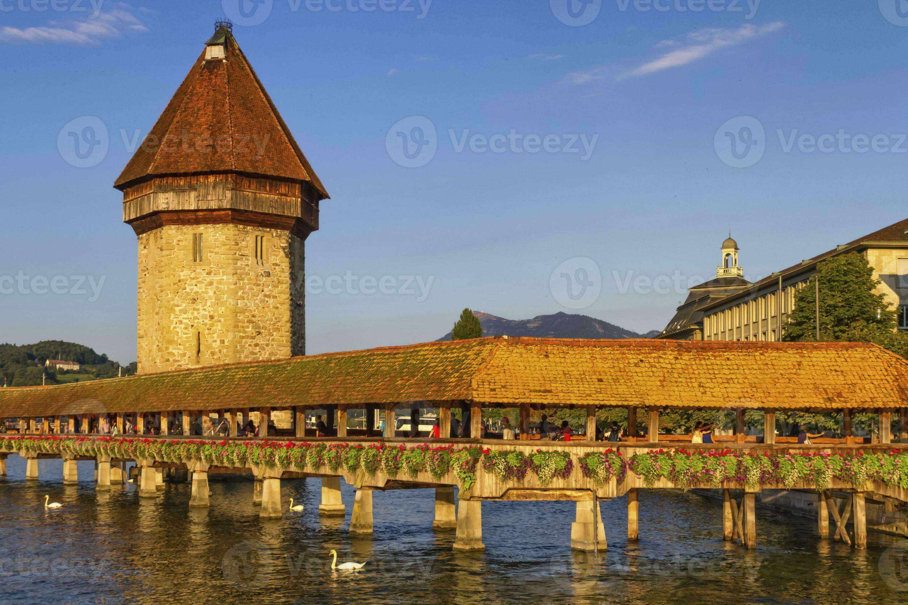 Kapellbrucke Chapel covered Bridge and Water Tower in Luzern ... Kapellbrucke Chapel covered Bridge and Water Tower in Luzern ...