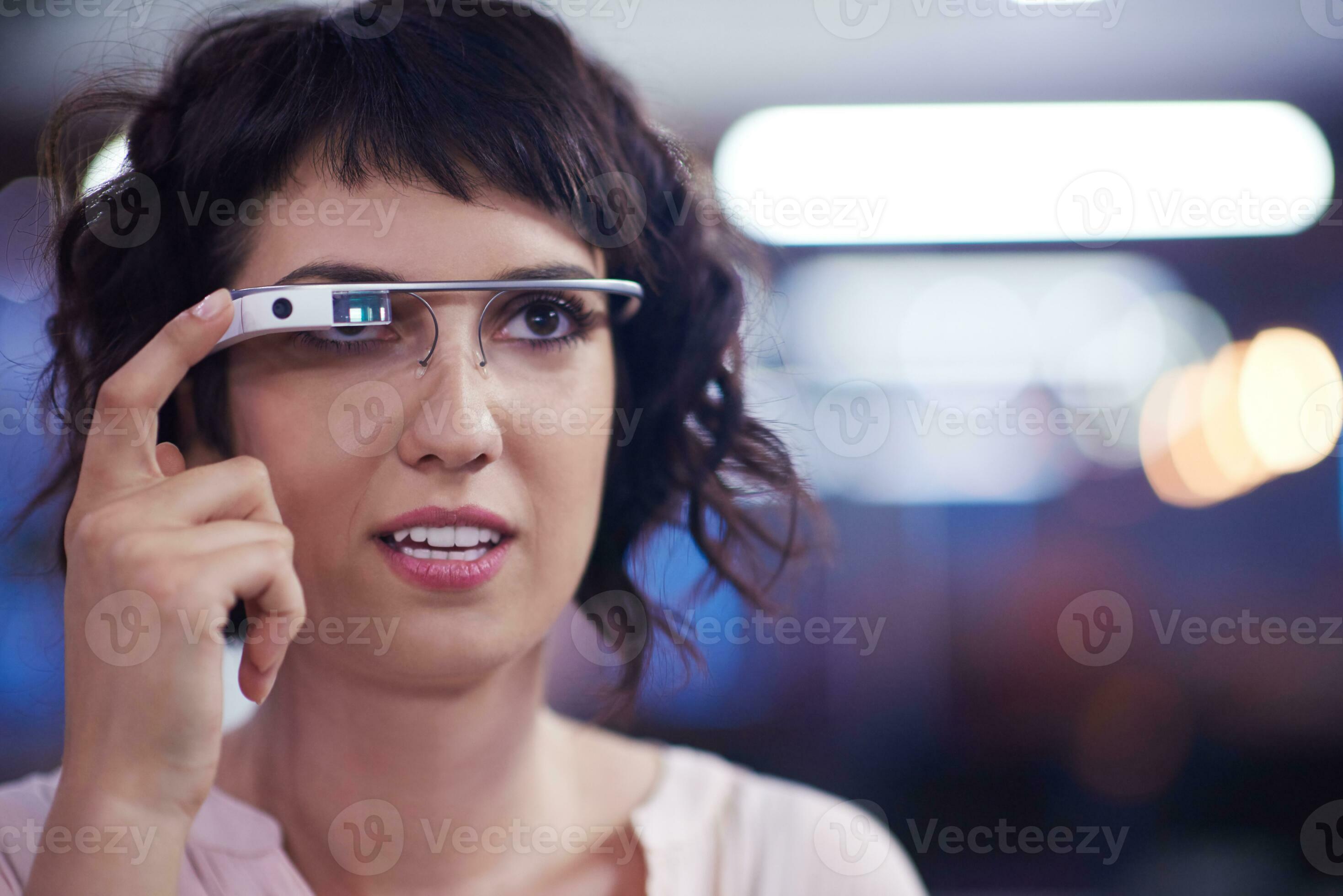 Woman Using Virtual Reality Gadget Computer Glasses 31036898 Stock