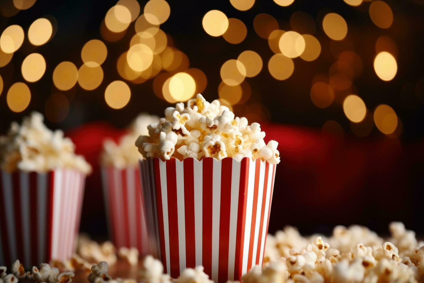 An Empty Popcorn Box With Popcorn Popping Out At A Cinema 31085218