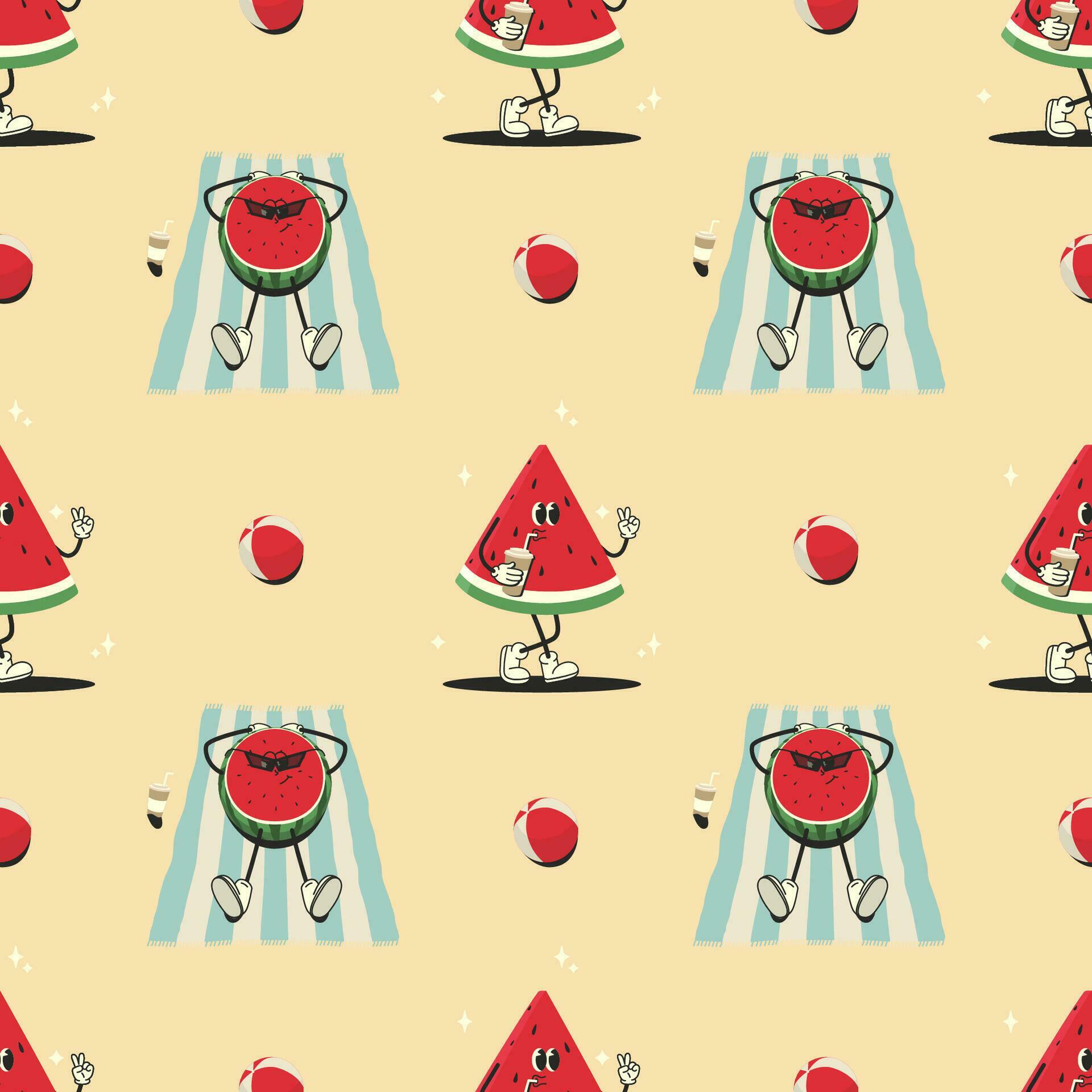 Summer retro pattern with groovy watermelons characters 31095072 Vector Art at Vecteezy