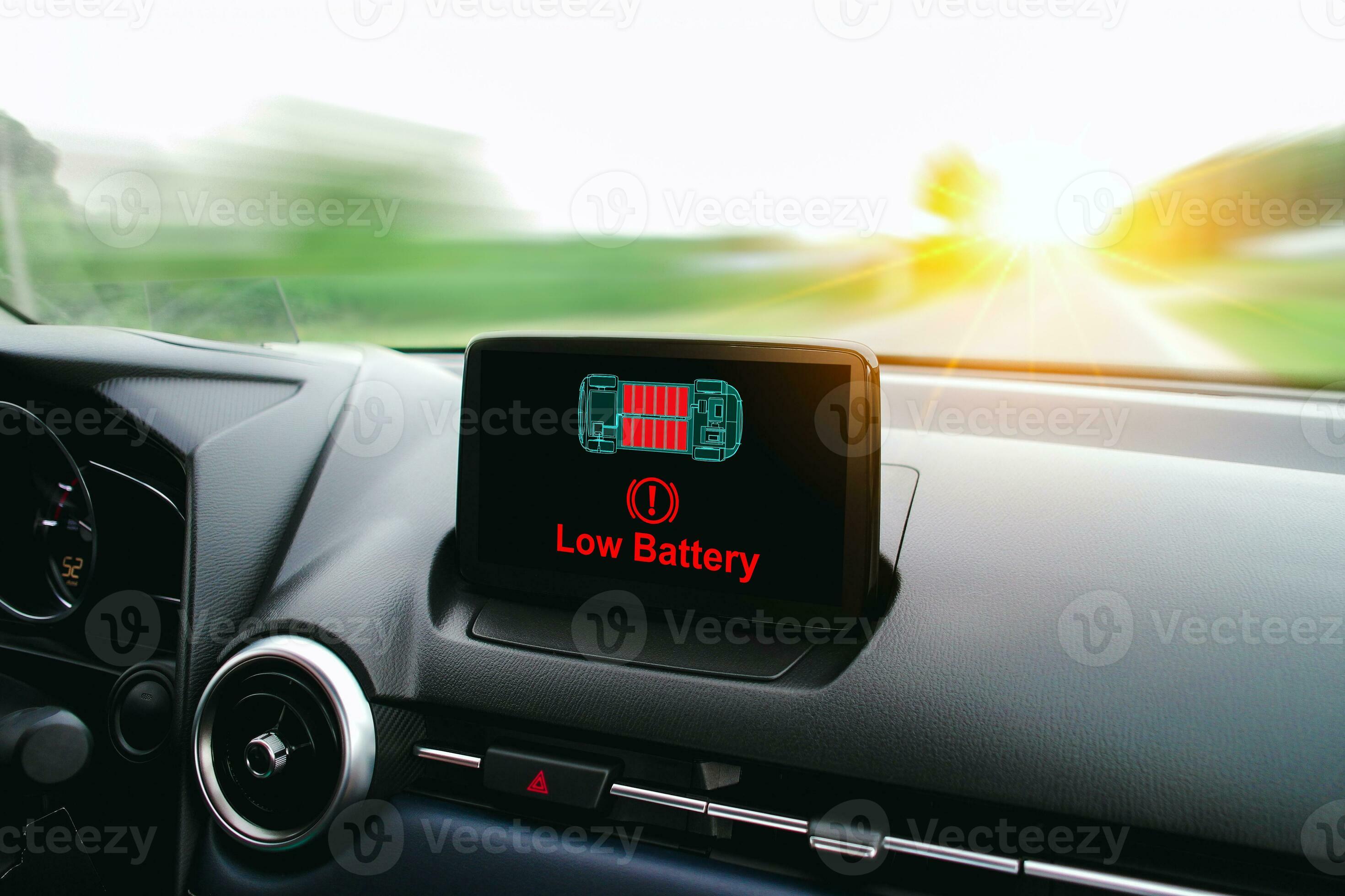 Low Battery Caution Display On Screen Of A Car Malfunction The Battery
