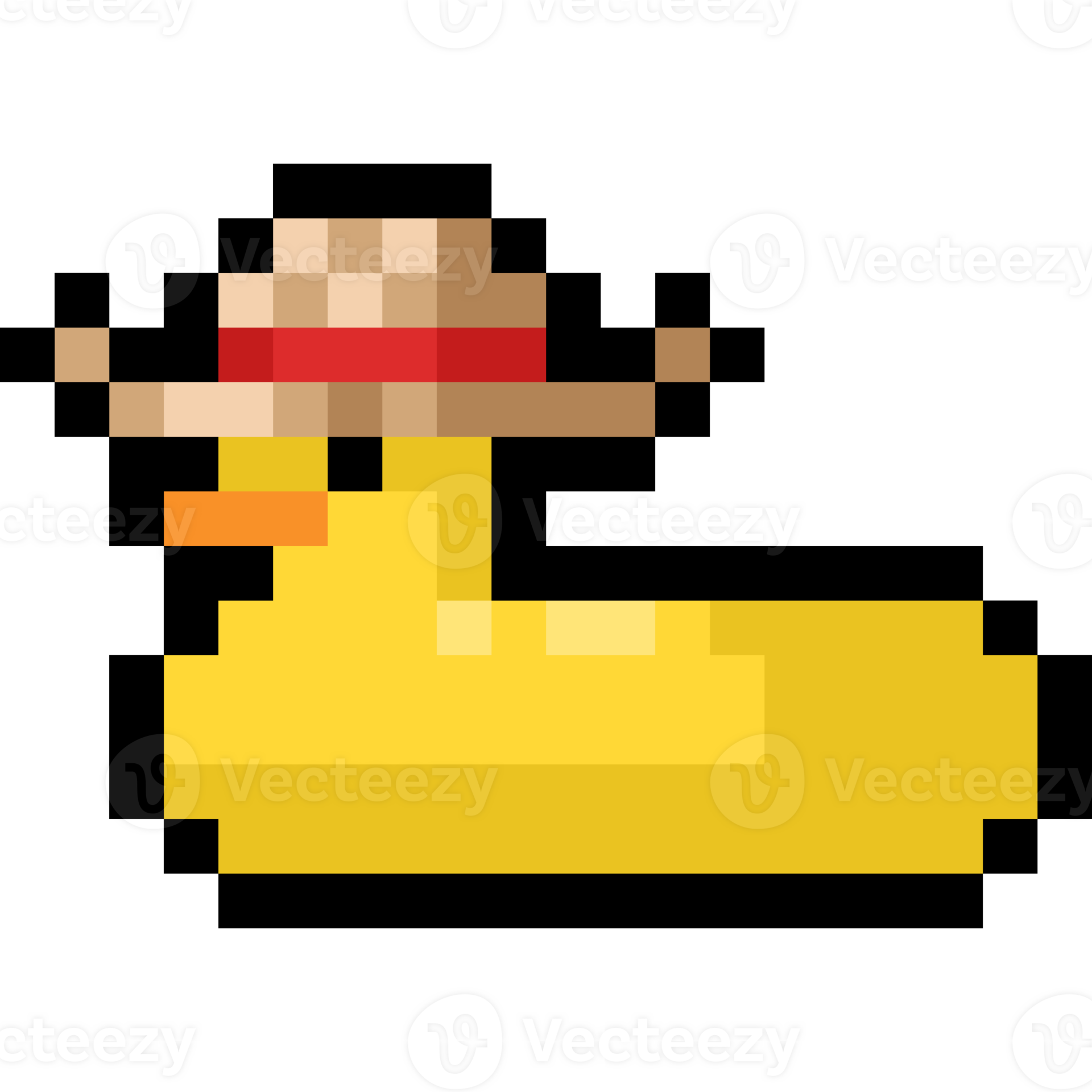 Pixel art cartoon rubber duck with straw hat icon 31098158 PNG