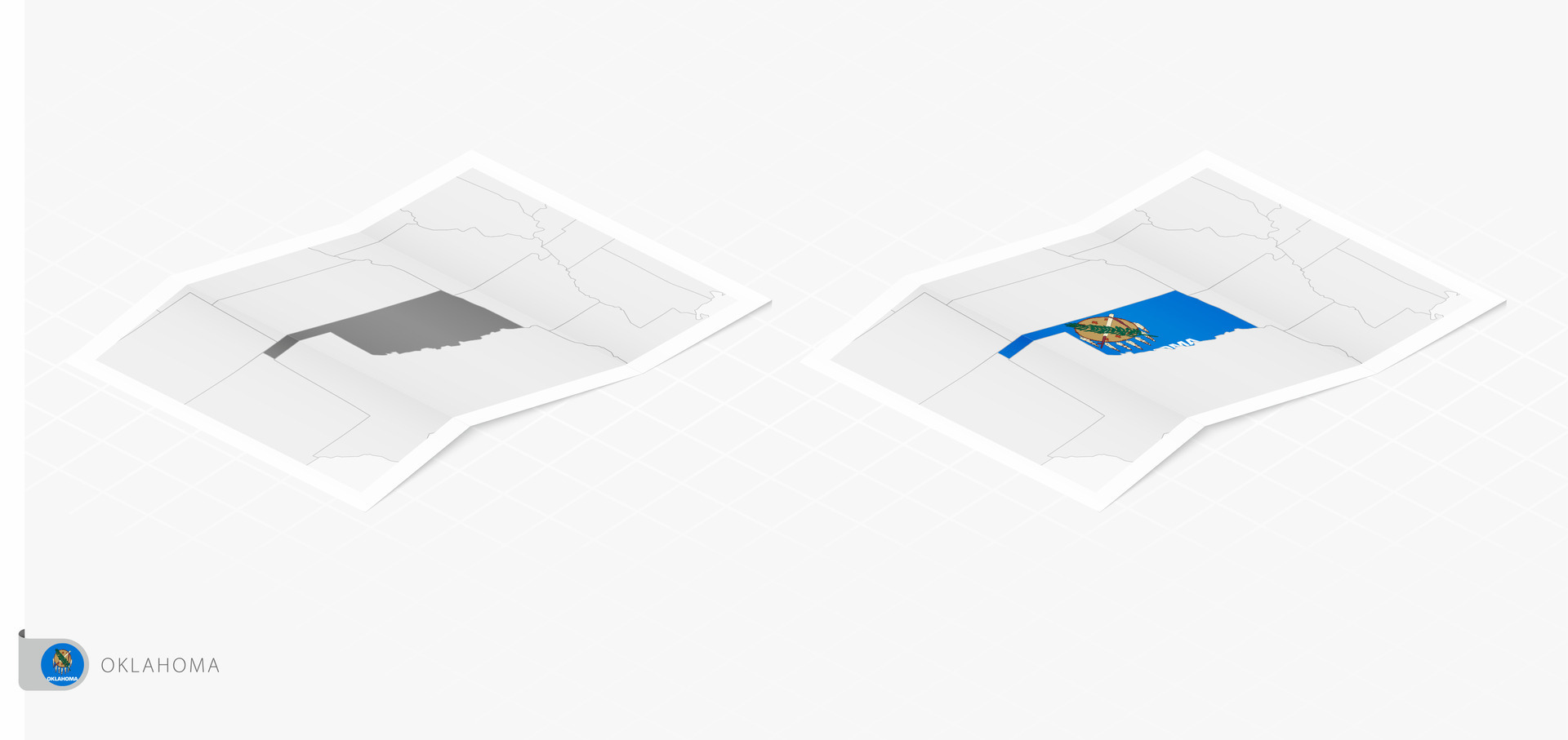 Set of two realistic map of Oklahoma with shadow. The flag and map of ...