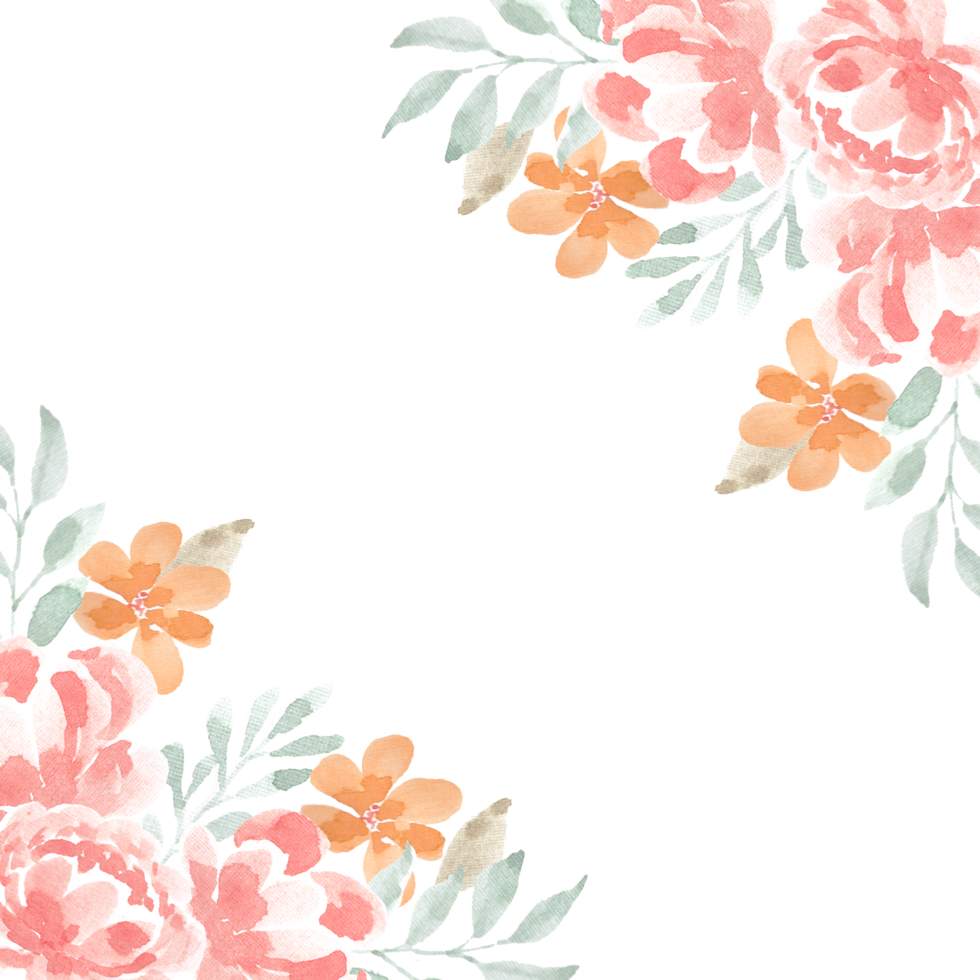 Vintage Rose and Orange Flower Watercolor Border 31114229 PNG