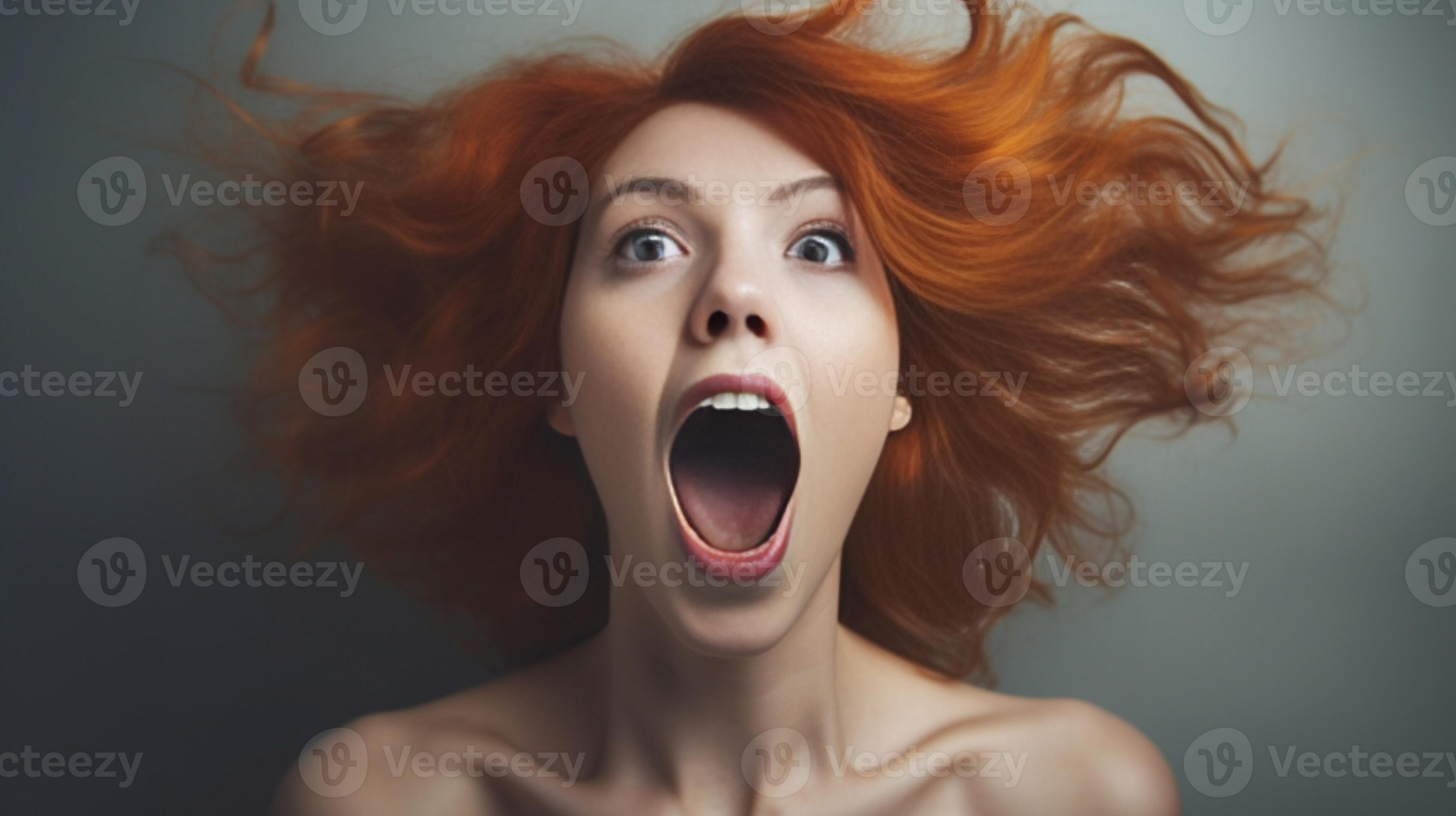 Human Facial Expressions Emotions And Feelings Beautiful Redhead Girl With Hair Knot Having