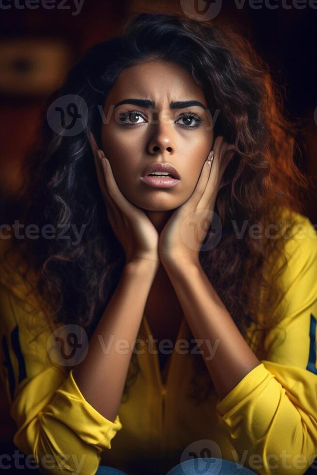 Surprised confused beautiful woman with dark skin curly hair stunned ... Surprised confused beautiful woman with dark skin curly hair stunned ...