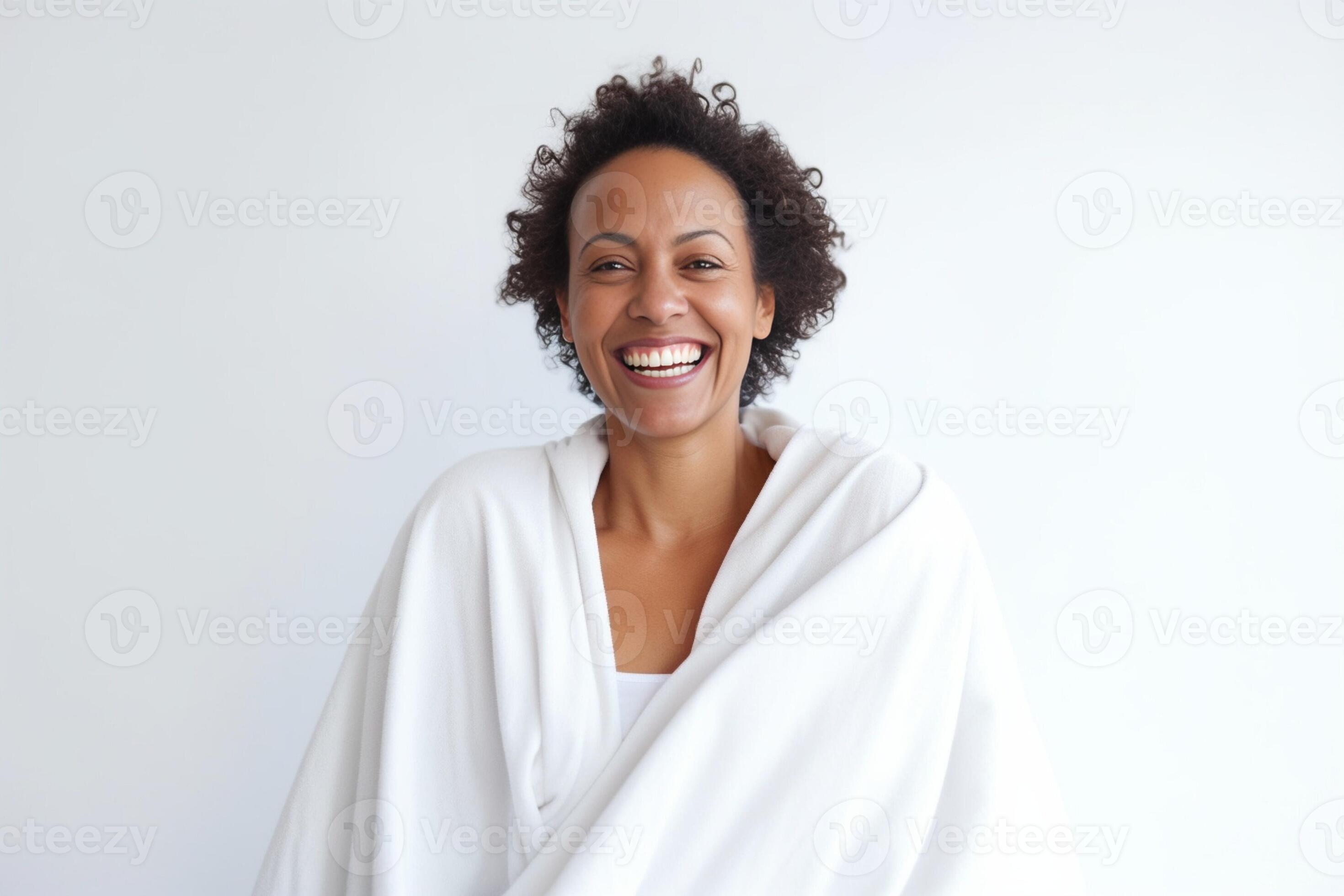 Cheerful Overjoyed Curly Haired African American Woman Laughs Happily