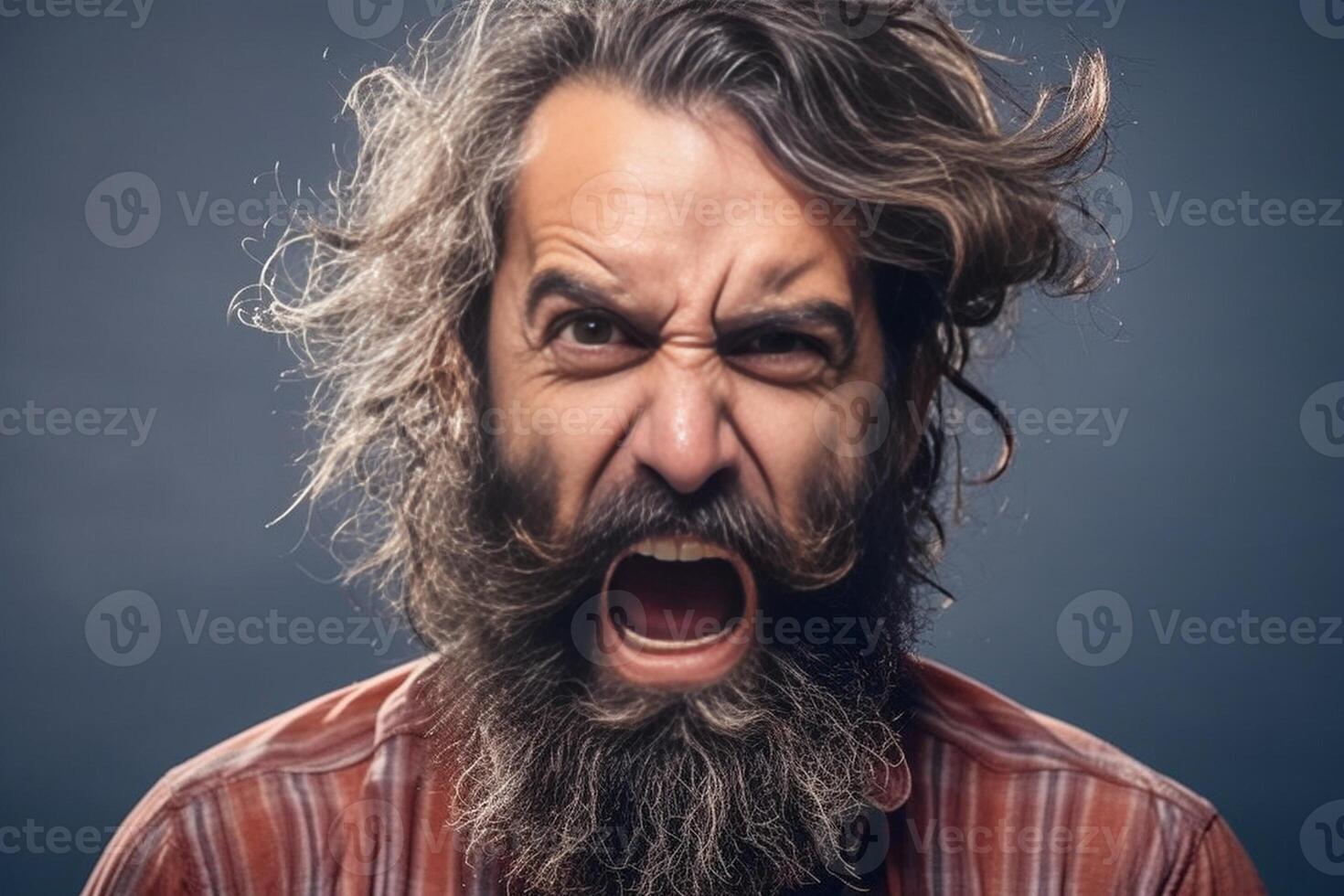 Portrait of sullen angry man with fuzzy hipster beard dressed casually ... Portrait of sullen angry man with fuzzy hipster beard dressed casually ...