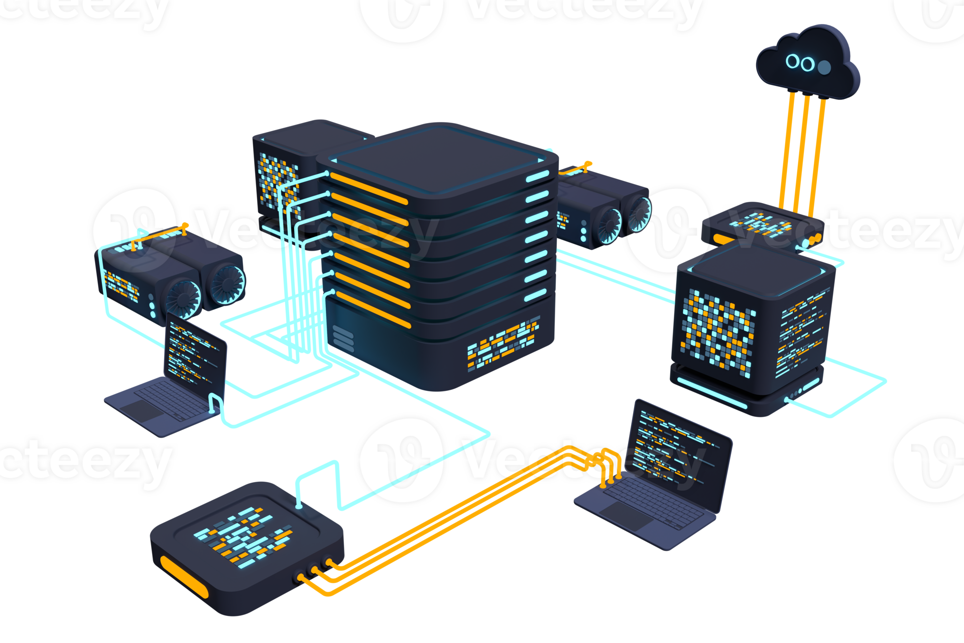 Computer technology 3D illustration. Computation of big data center ...