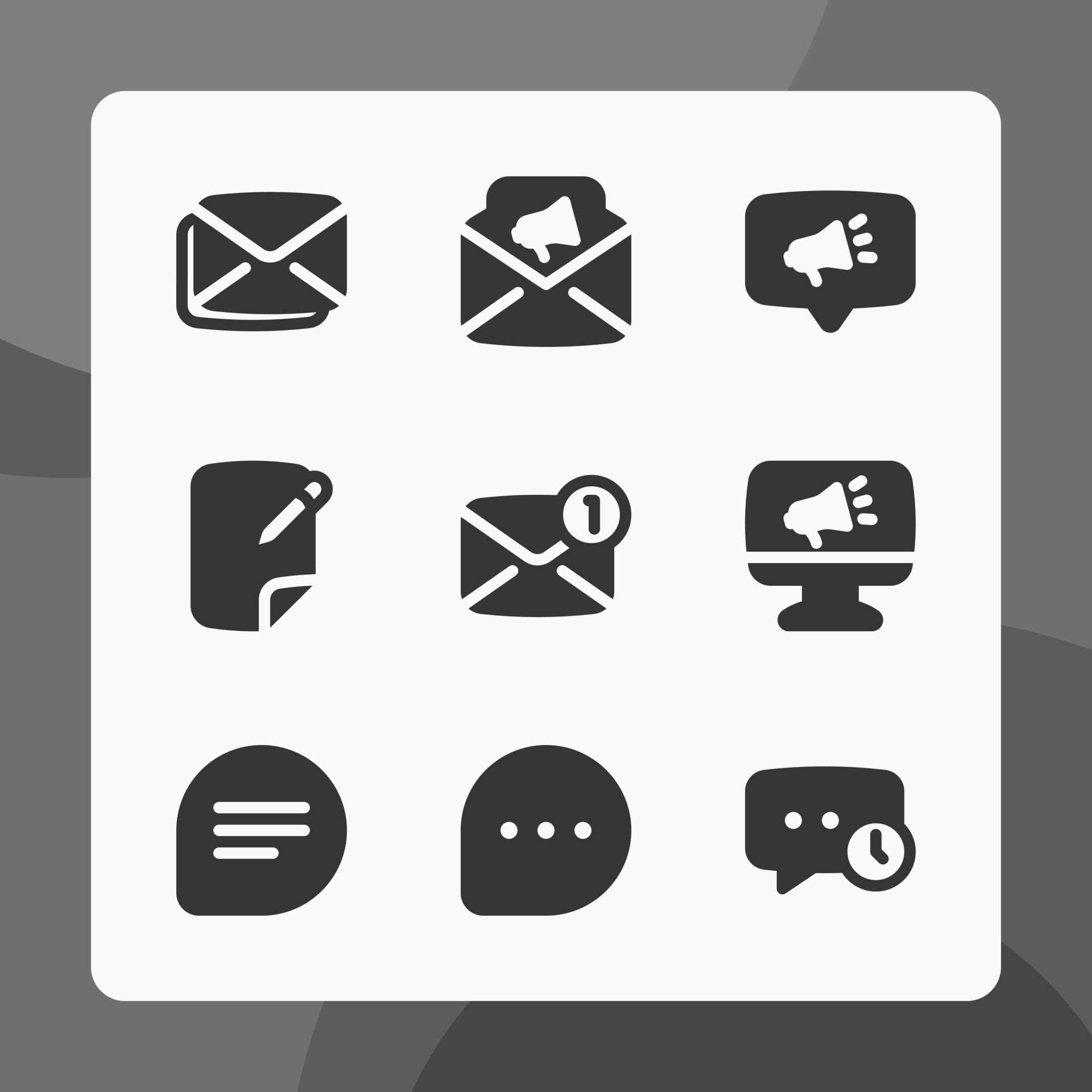 Message interface icons in glyph style, for ui ux design, website icons ...