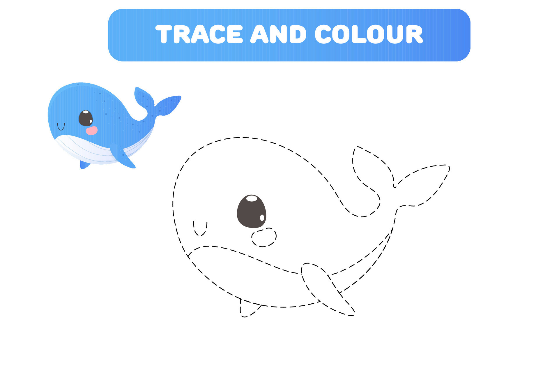 trace and colour with cute sea character whale 31132168 Vector Art at ...