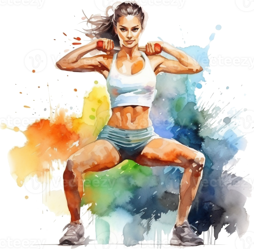 Fit Girl Doing Workout Concept Fitness Sport Watercolor Hand Drawn Illustration 31135169 Png