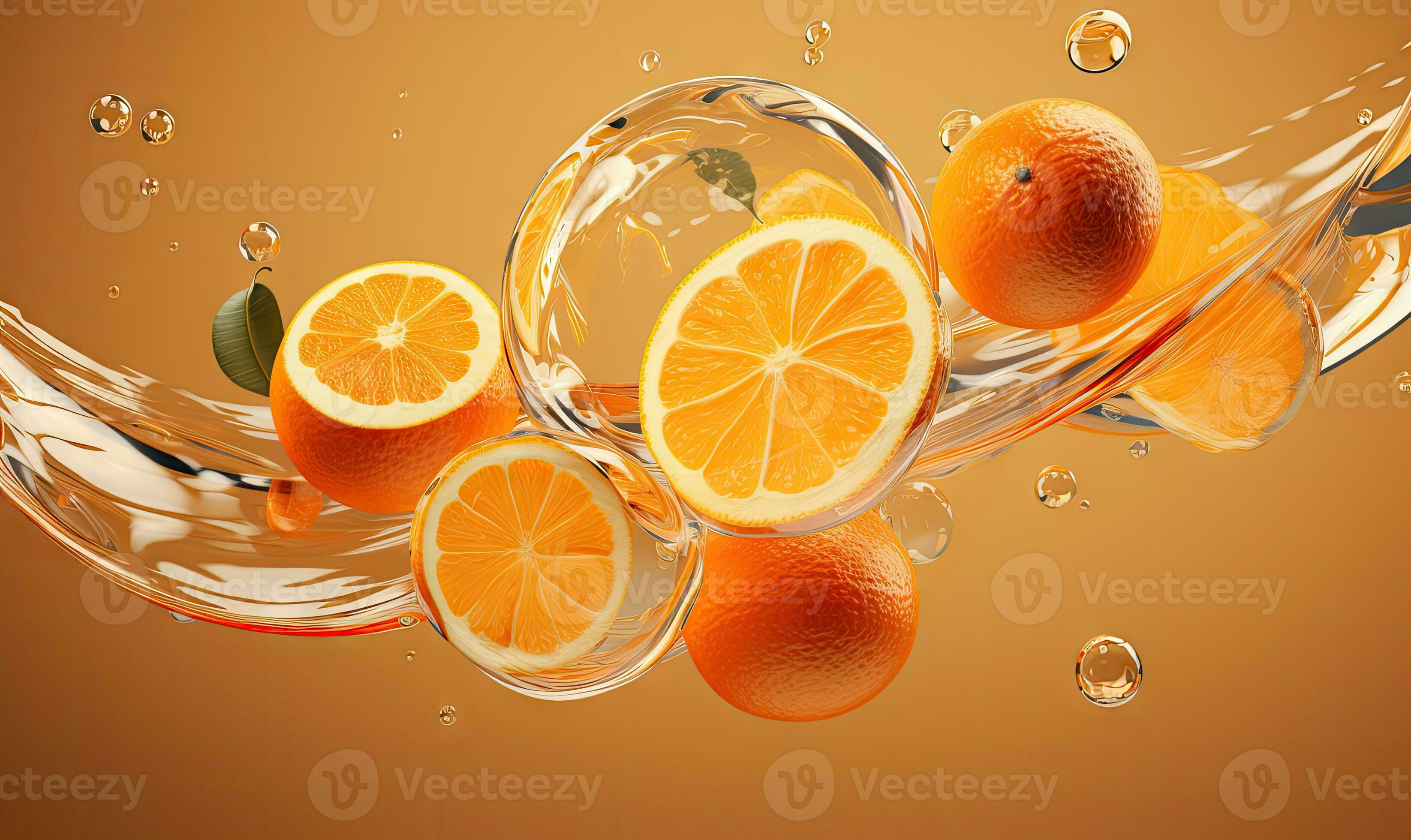 Vibrant oranges submerged in clear water with effervescent bubbles. Created by AI 31183025 Stock ...