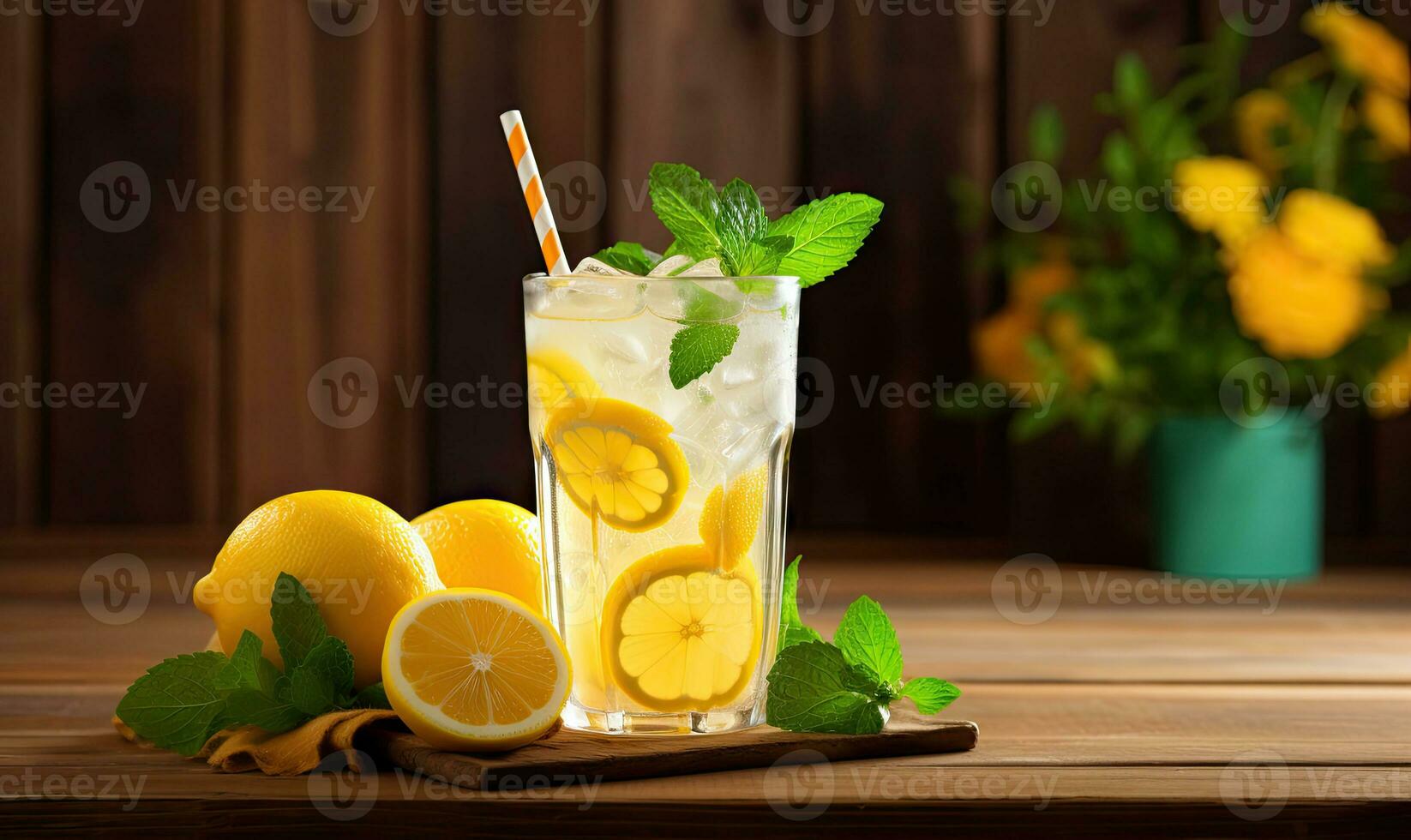 Refreshing lemonade with fresh lemon slices. Created by AI tools 31183402 Stock Photo at Vecteezy