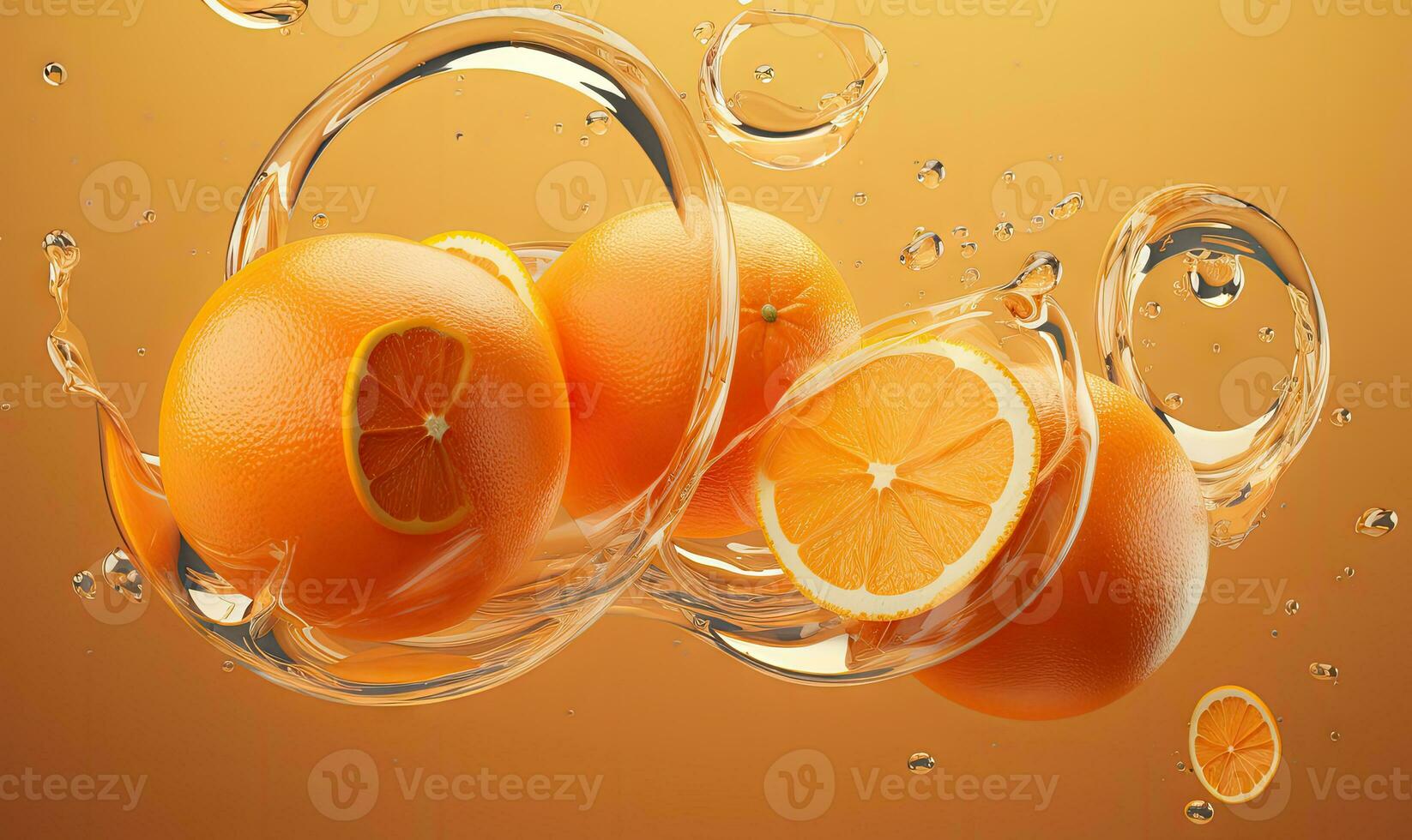 Vibrant oranges submerged in clear water with effervescent bubbles. Created by AI 31183816 Stock ...