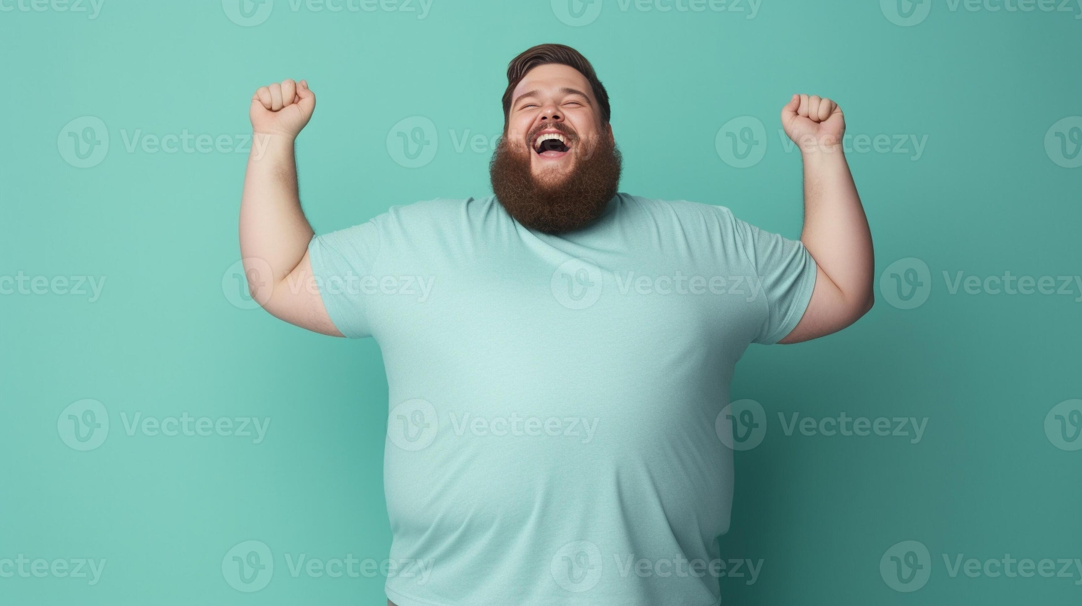 People nutrition body shape and healthy lifestyle concept Happy young plump chubby man with ...