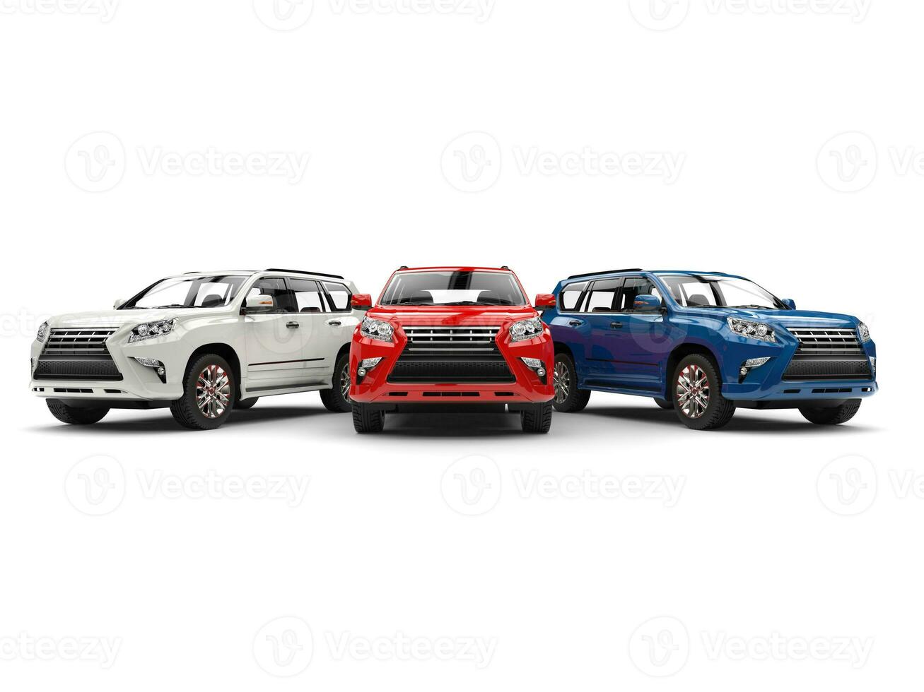 White, red and blue modern SUVs - front view 31195530 Stock Photo at Vecteezy