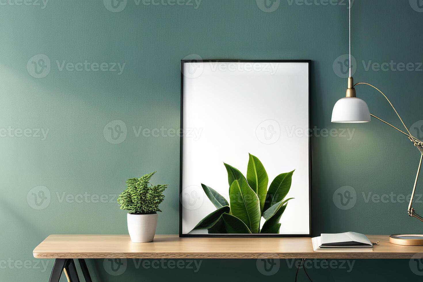 Empty frame mockup in modern minimalist interior with trendy potted ...