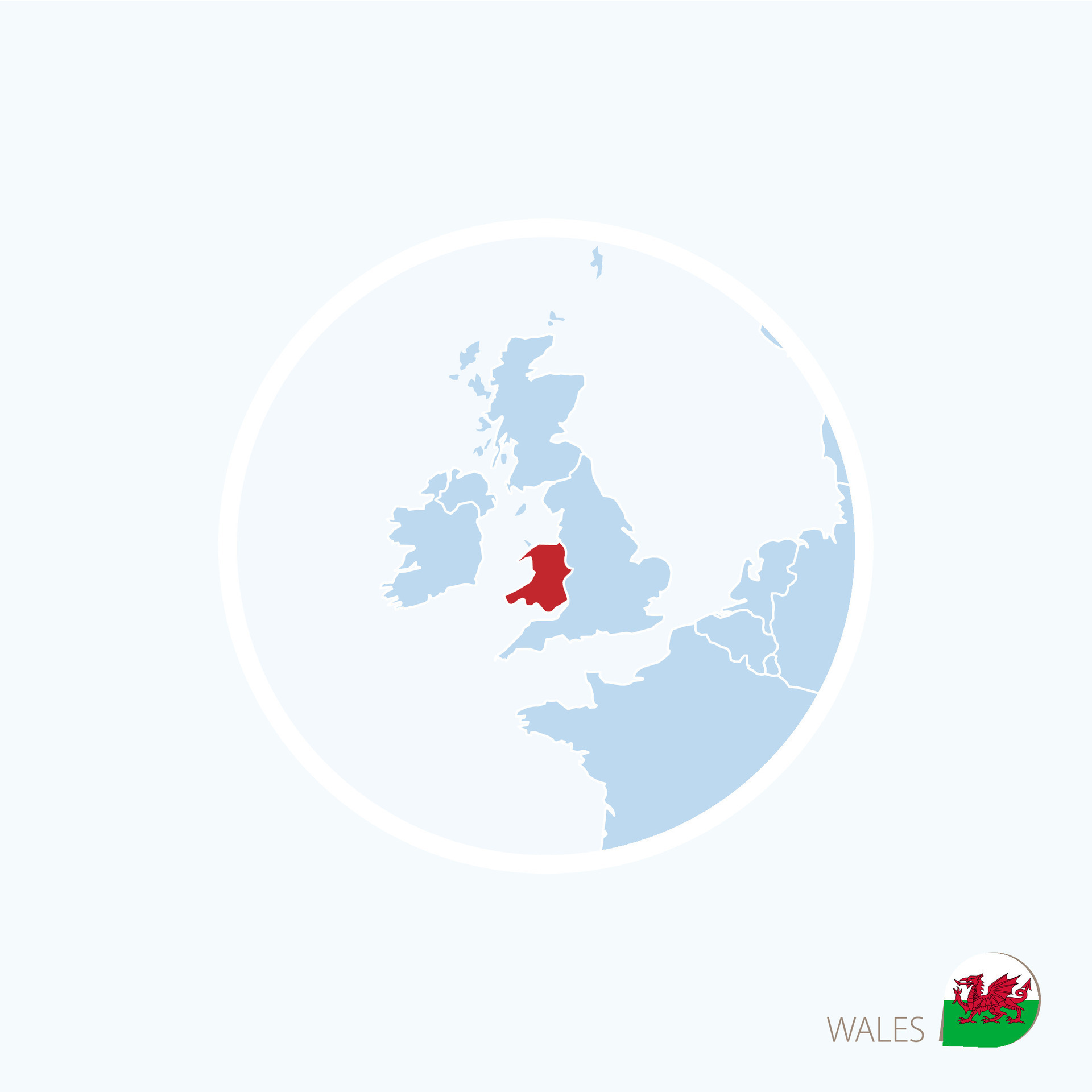 Map Icon Of Wales Blue Map Of Europe With Highlighted Wales In Red Color 31216389 Vector Art