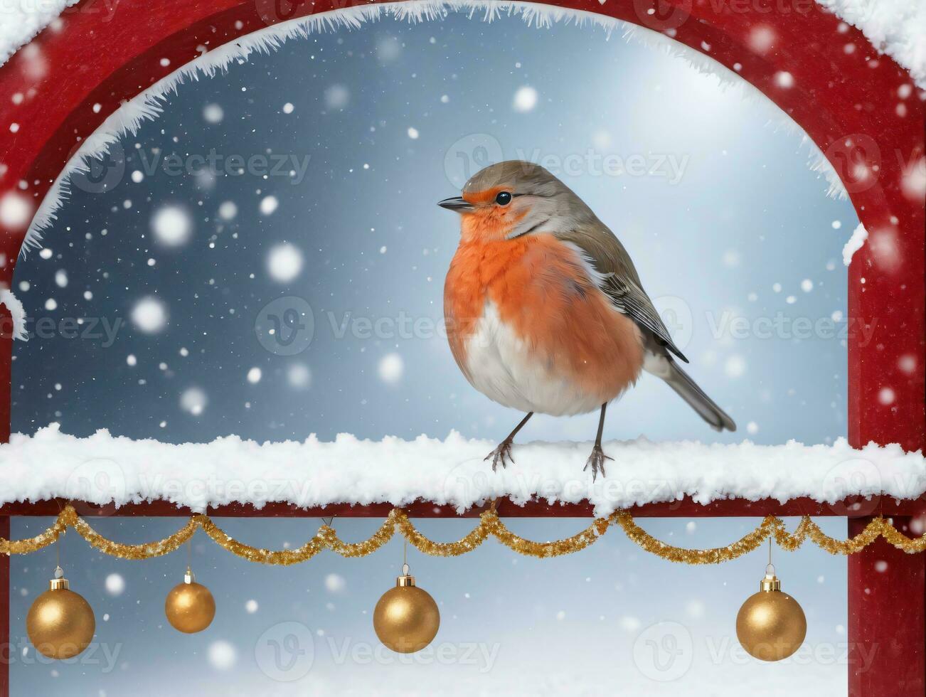 A Bird Sitting On A Red Window Sier. AI Generated 31223209 Stock Photo at Vecteezy