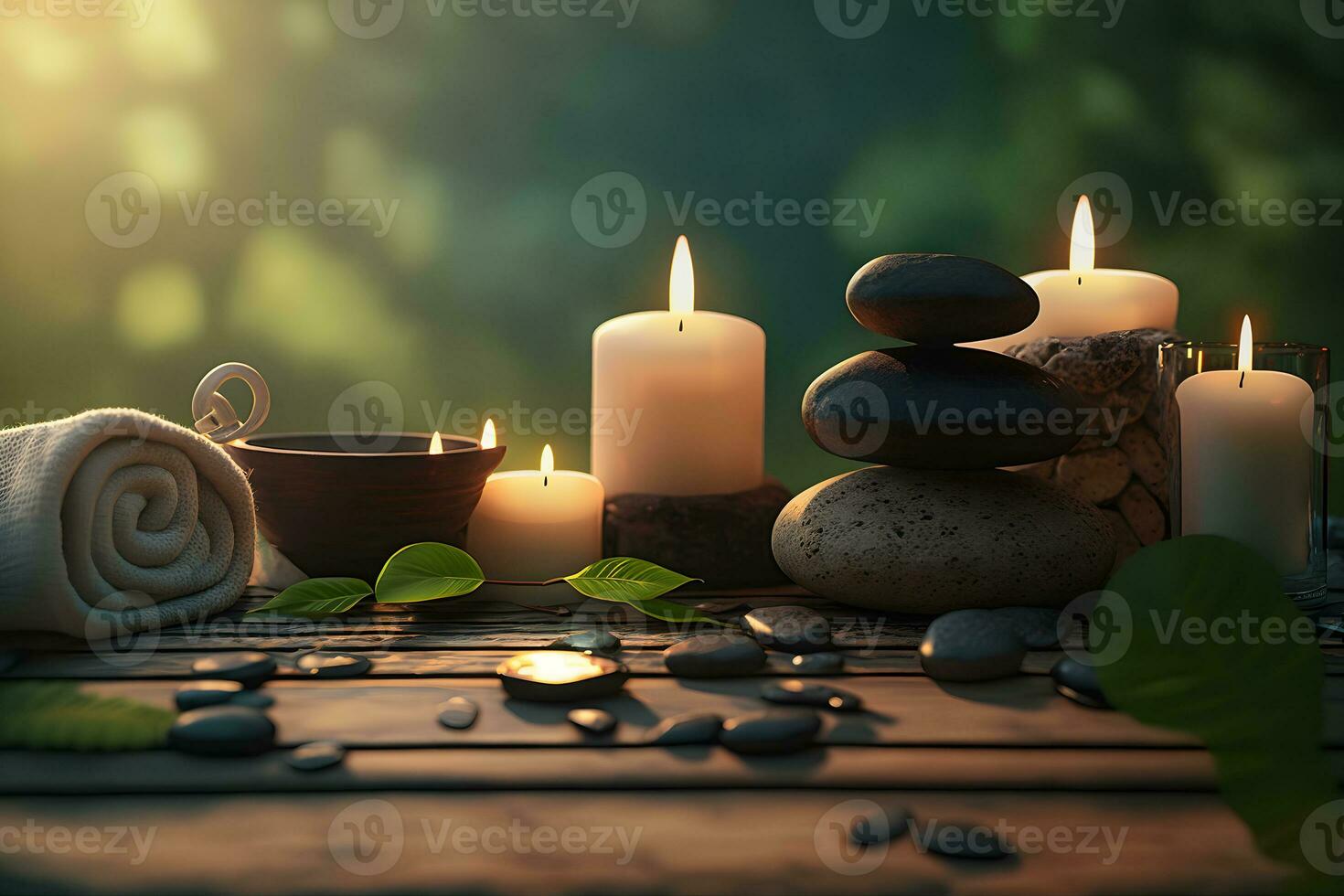 Beauty Spa Treatment And Relax Concept Hot Stone Massage Setting Lit
