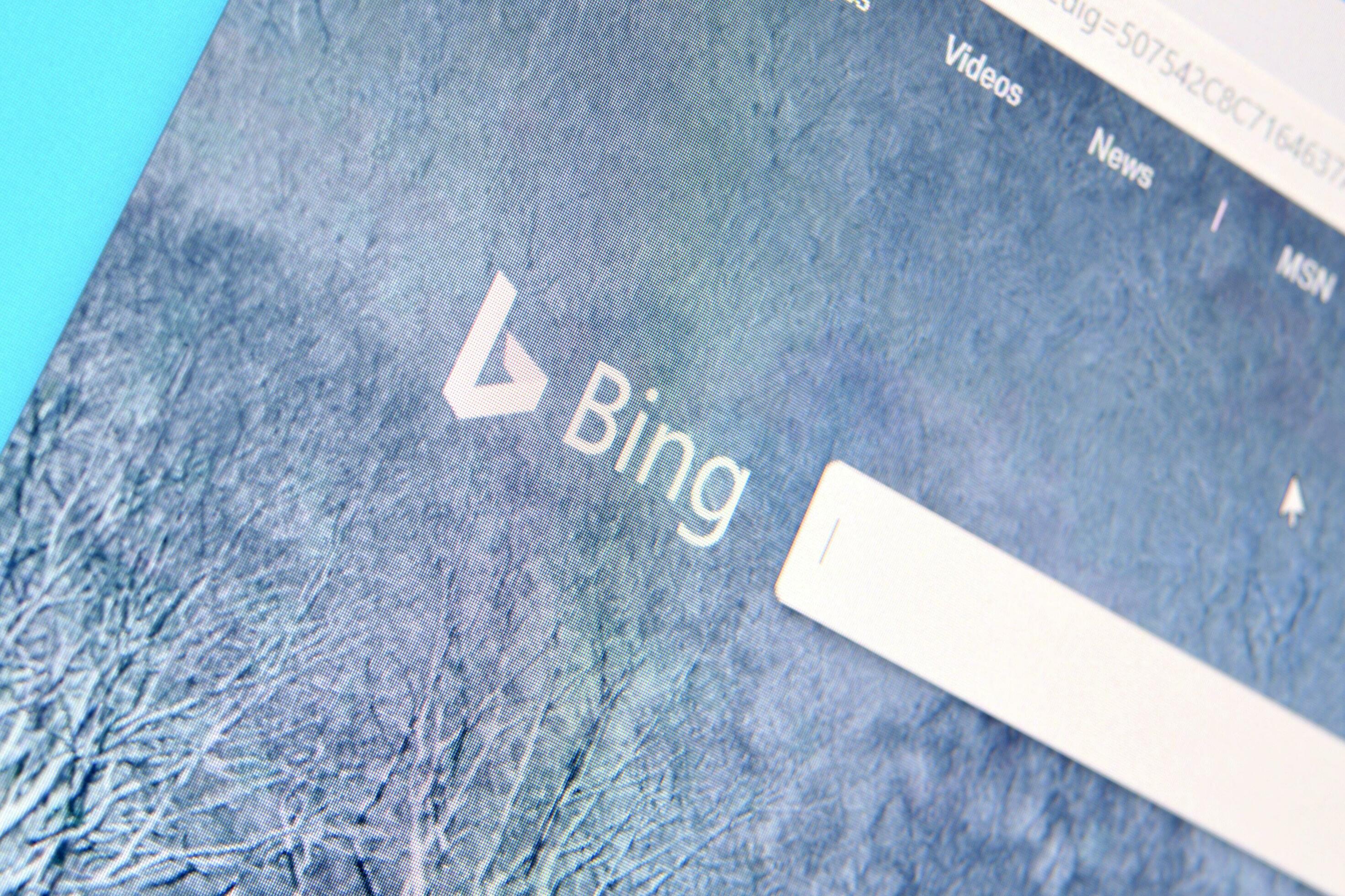 Homepage of bing website on the display of PC, url - bing.com. 31234809 ...