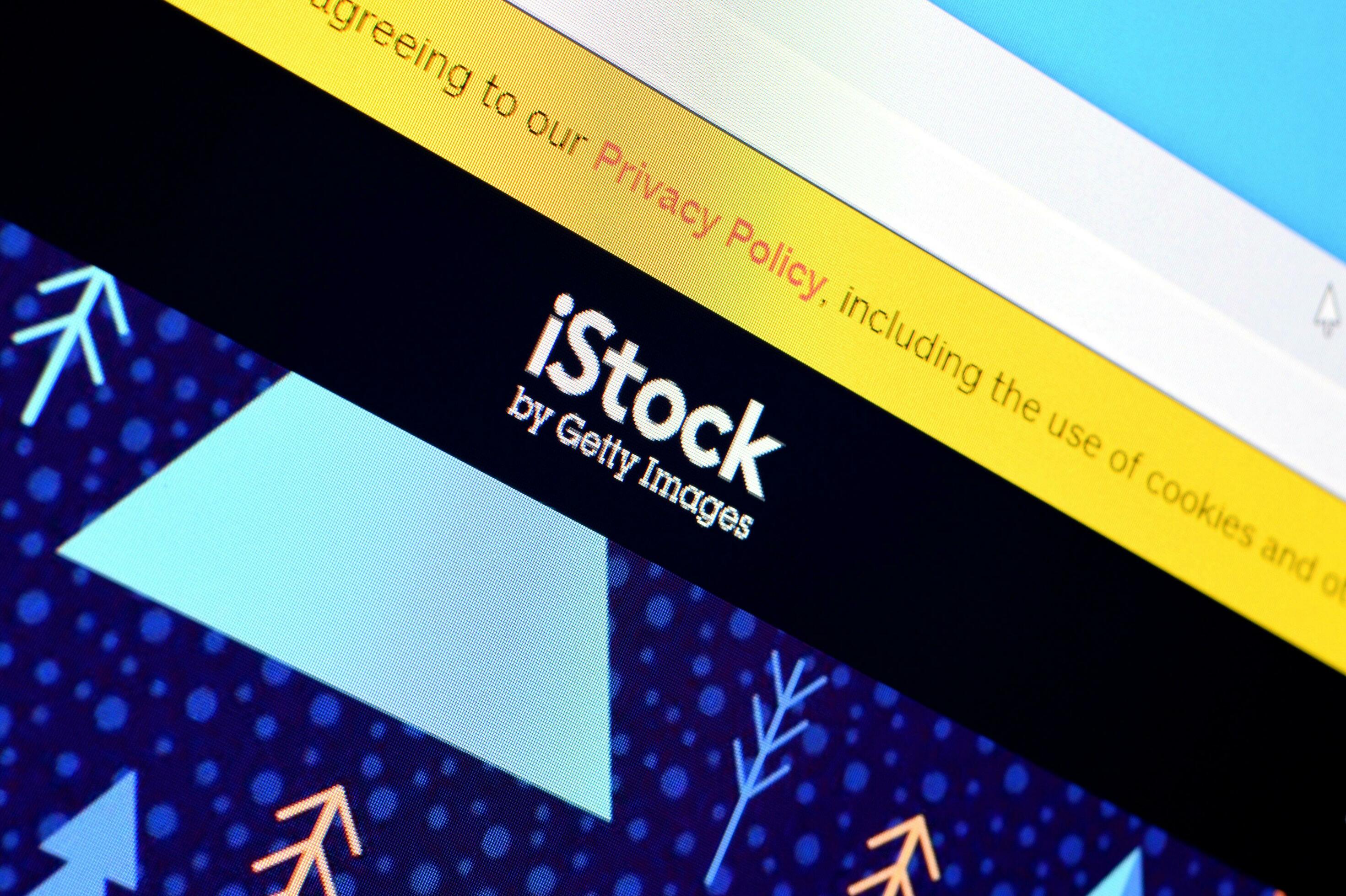 Homepage of istock website on the display of PC, url - istock.com ...