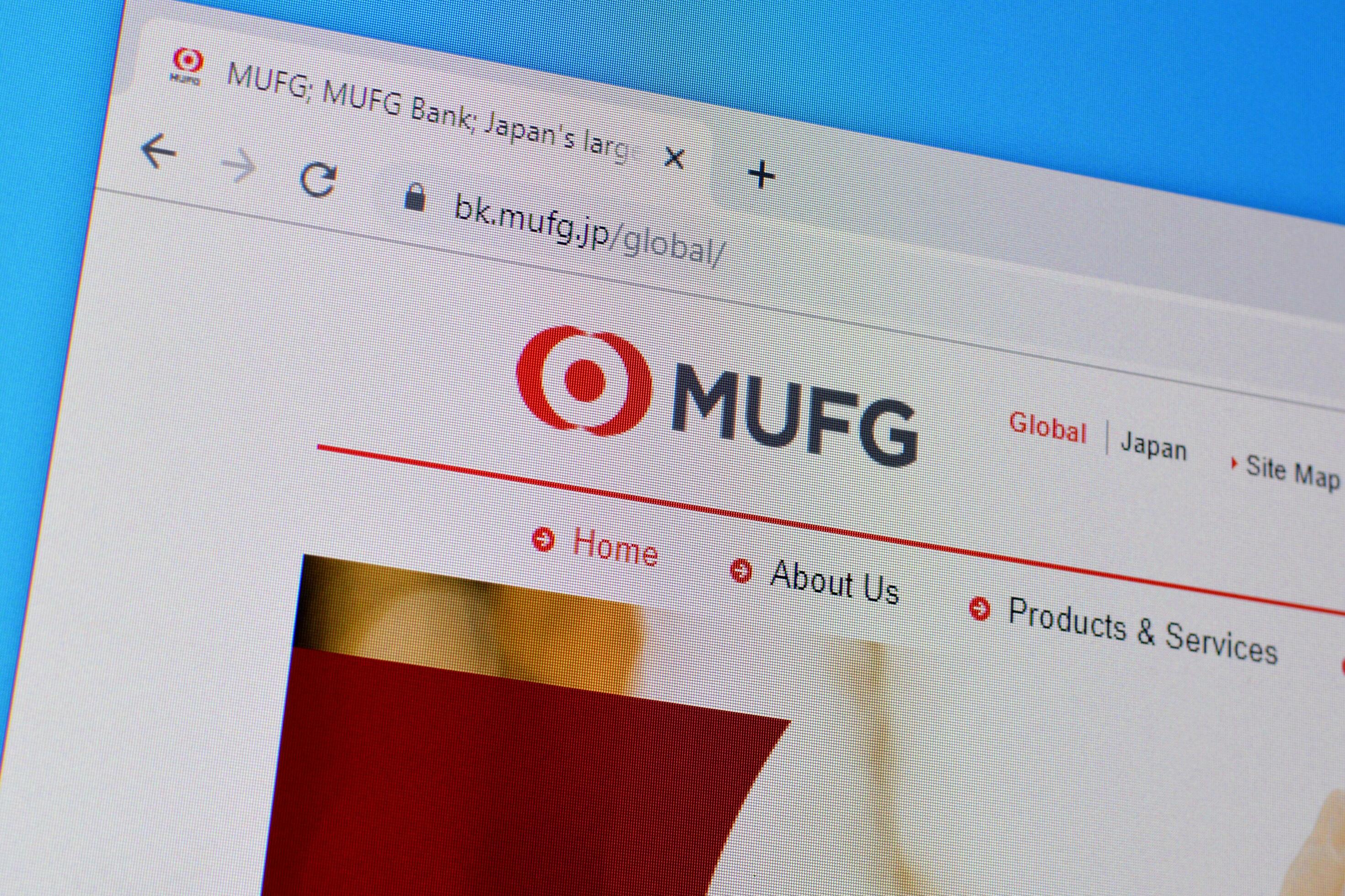 Homepage of mufg website on the display of PC, url - bk.mufg.jp. 31235807 Stock Photo at Vecteezy