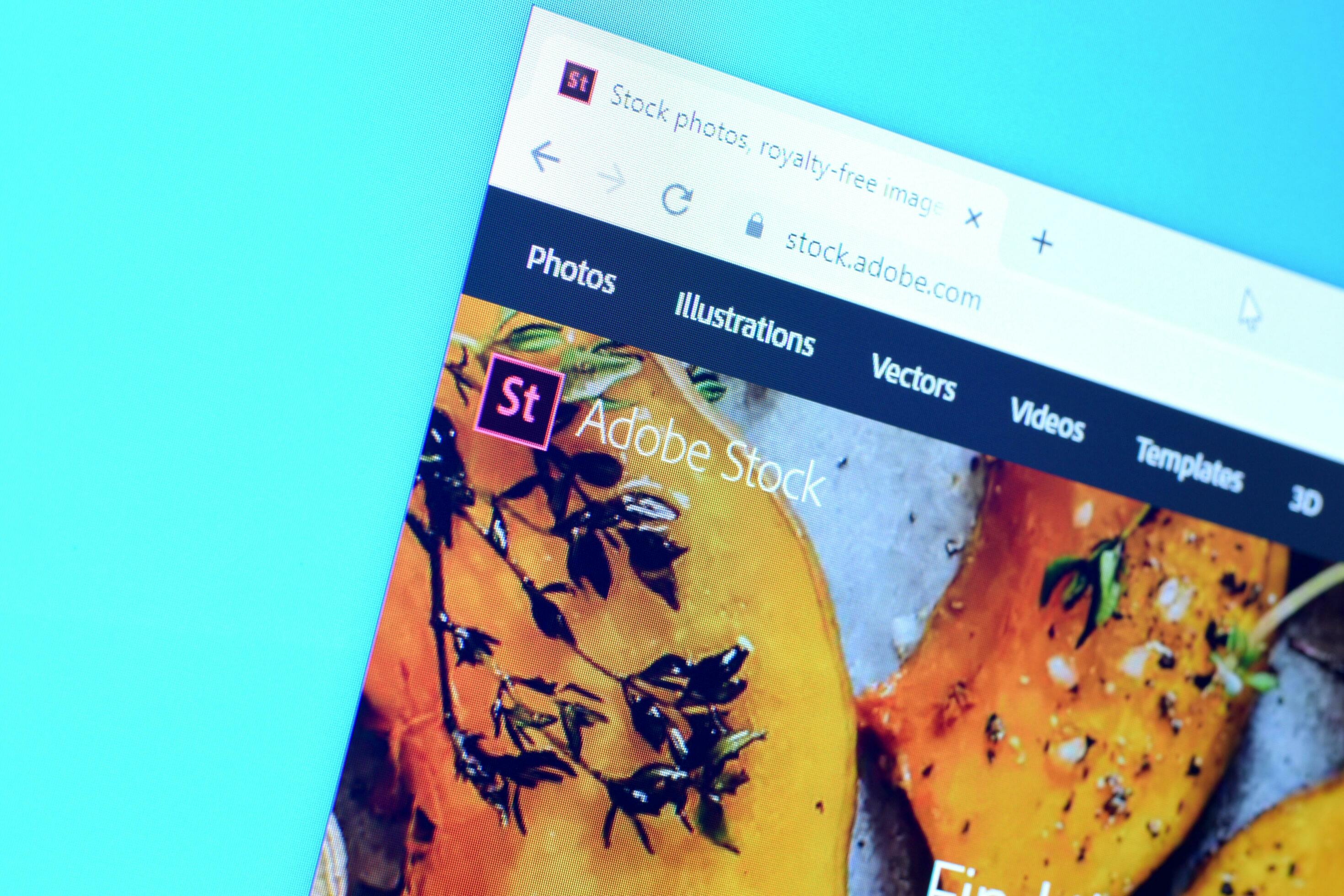Homepage of adobe stock website on the display of PC, url - stock.adobe ...