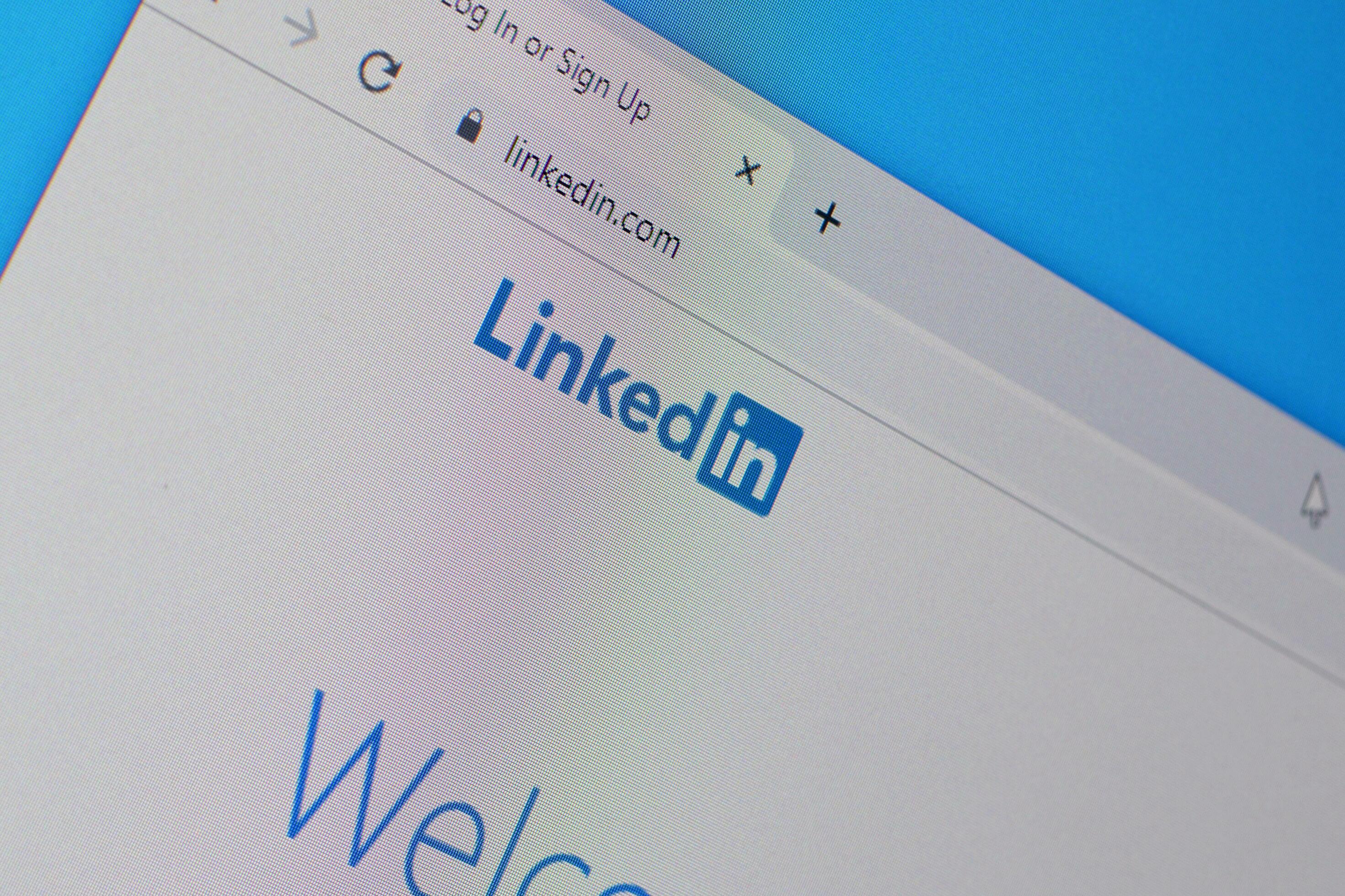 Homepage of linkedin website on the display of PC, url - linkedin.com ...