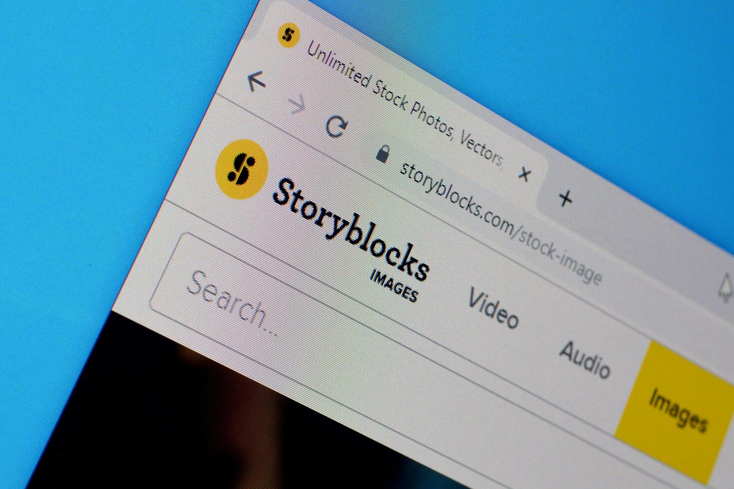 Homepage of storyblocks website on the display of PC, url - storyblocks ...