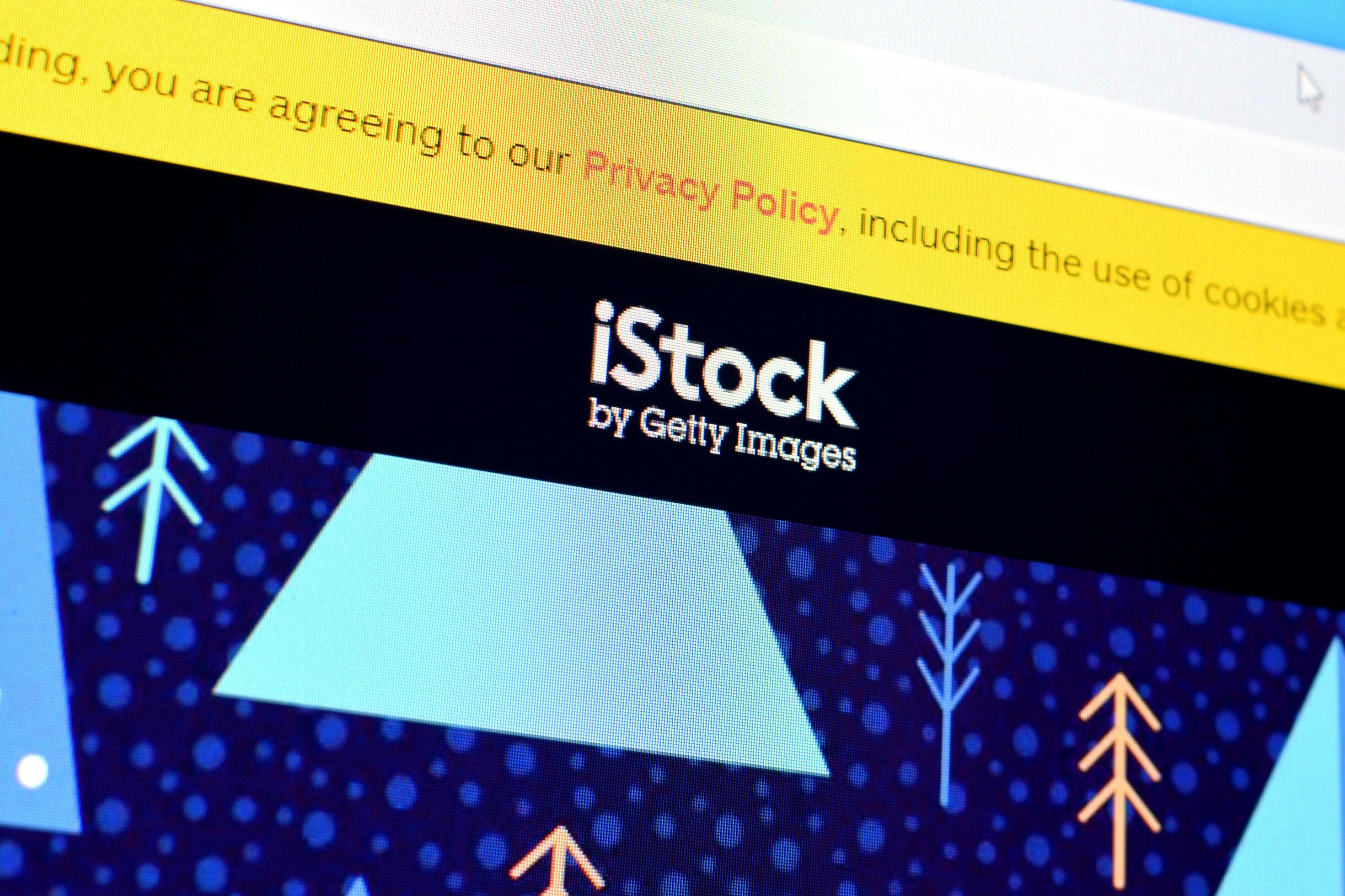 Homepage of istock website on the display of PC, url - istock.com ...