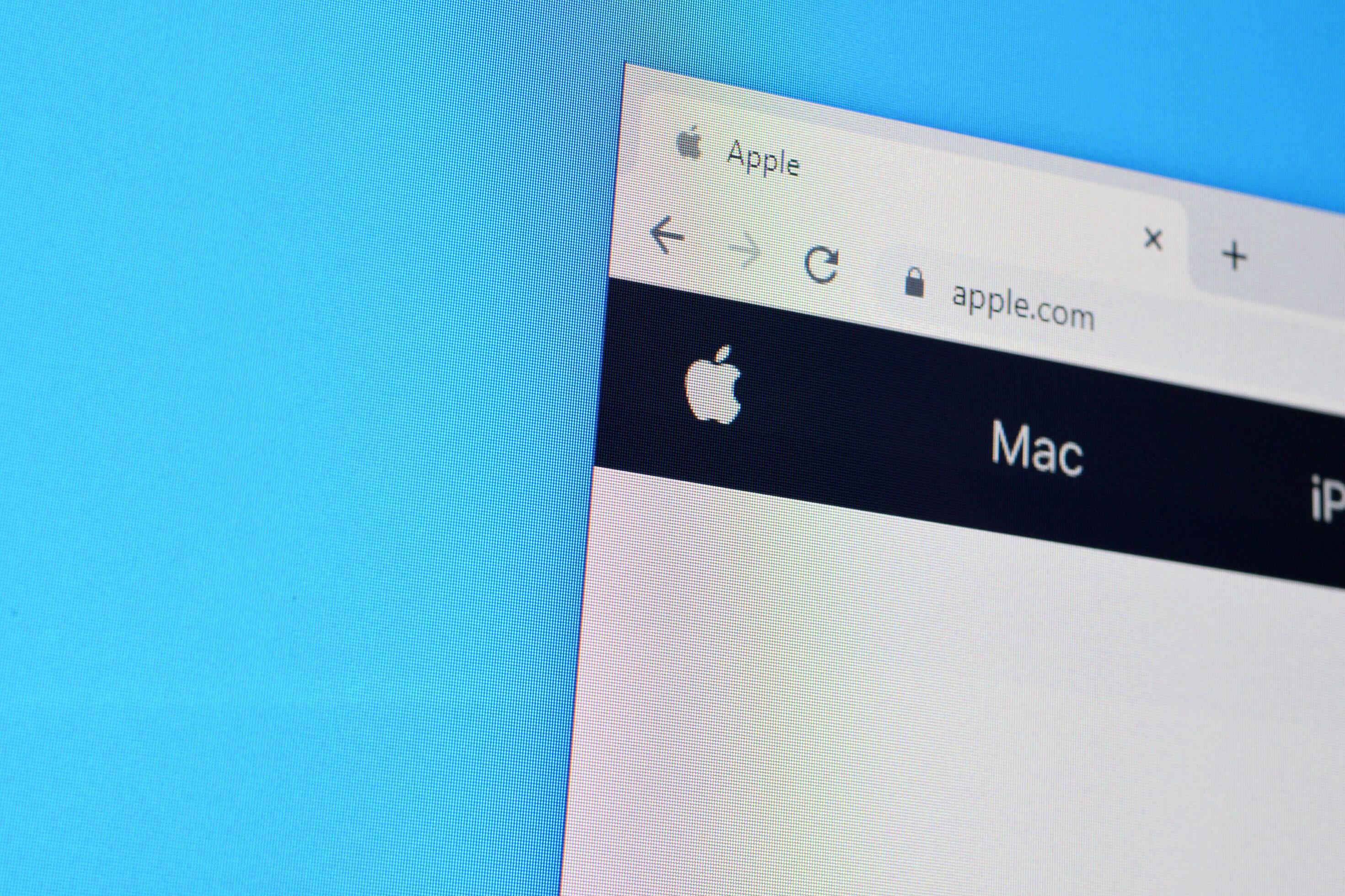 Homepage of apple website on the display of PC, url - apple.com ...