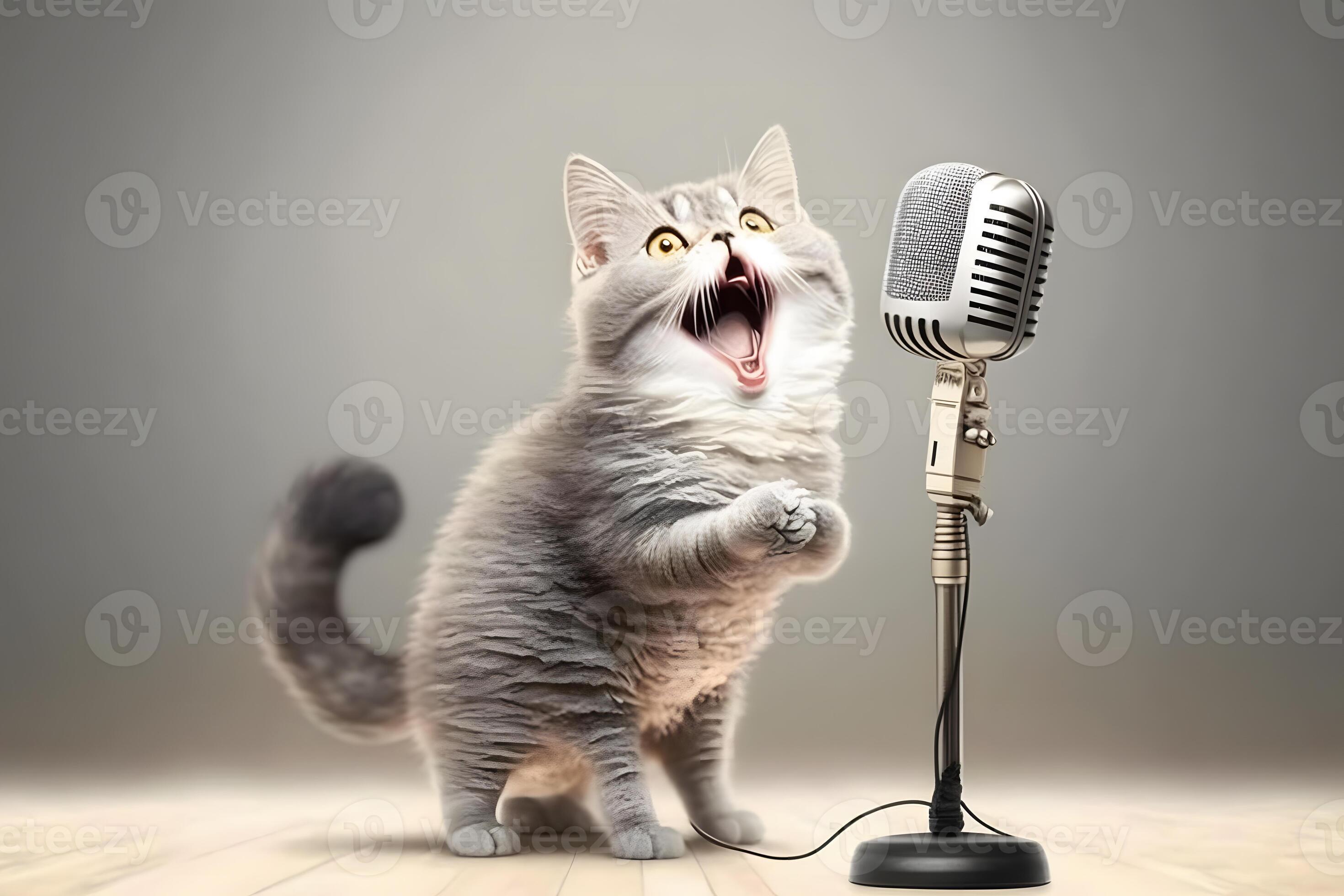 Cat artist sings into a microphone. Neural network AI generated ... Cat artist sings into a microphone. Neural network AI generated ...