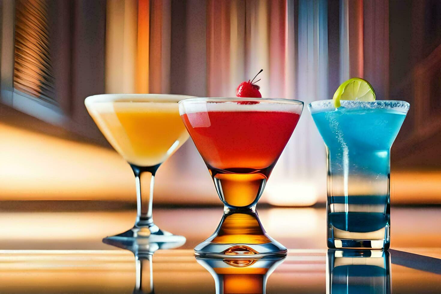three different colored cocktails sit on a table. AI-Generated 31253148 ...