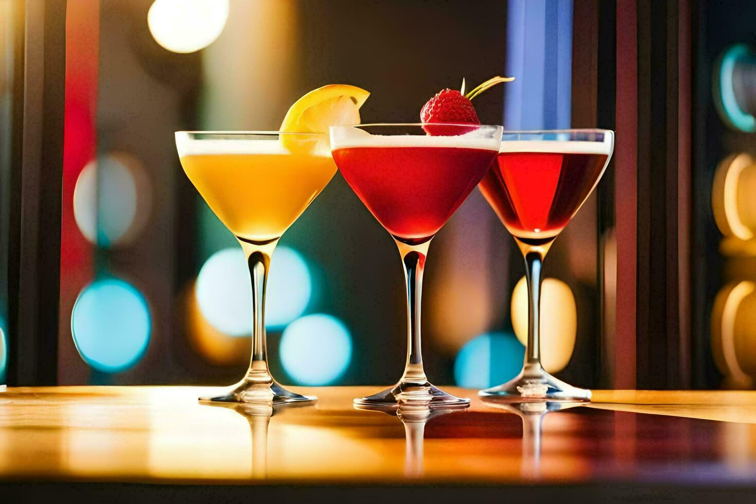 three different colored cocktails on a table. AI-Generated 31255253 ...