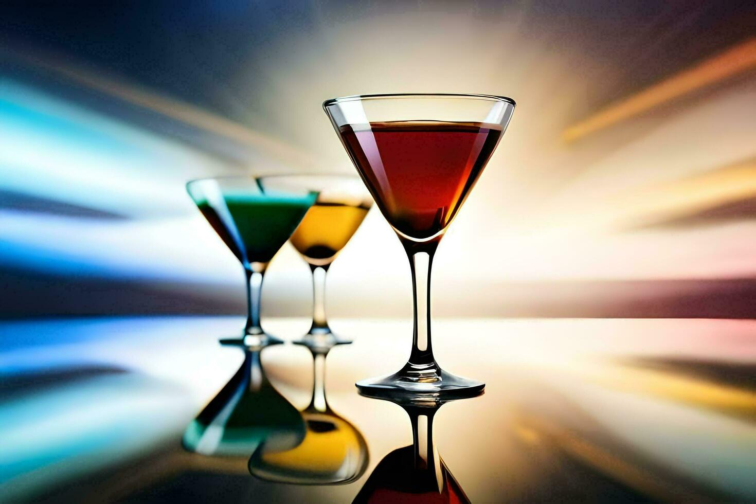 three glasses of different colored drinks on a table. AI-Generated 31259967 Stock Photo at Vecteezy