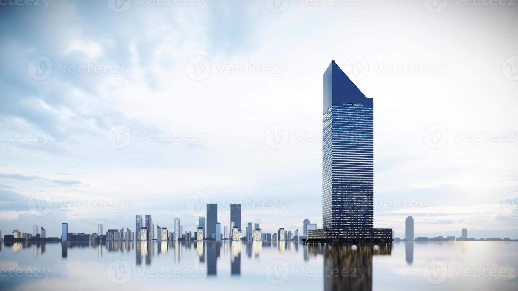 Skyscraper with Cityscape Background on Reflection Ground,3D Rendering ...