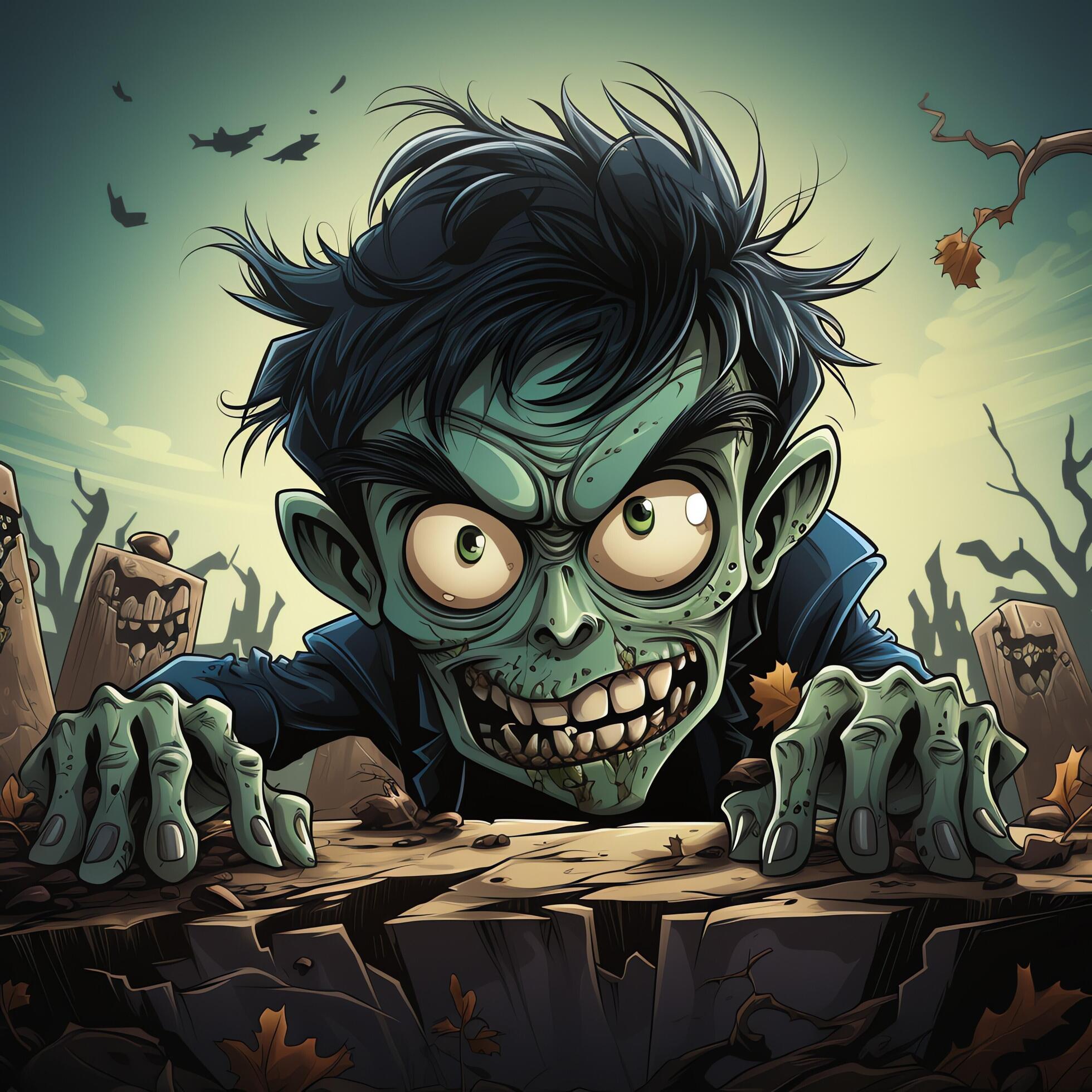 A creepy zombie in cartoon style. A scary zombie resurrection and ...