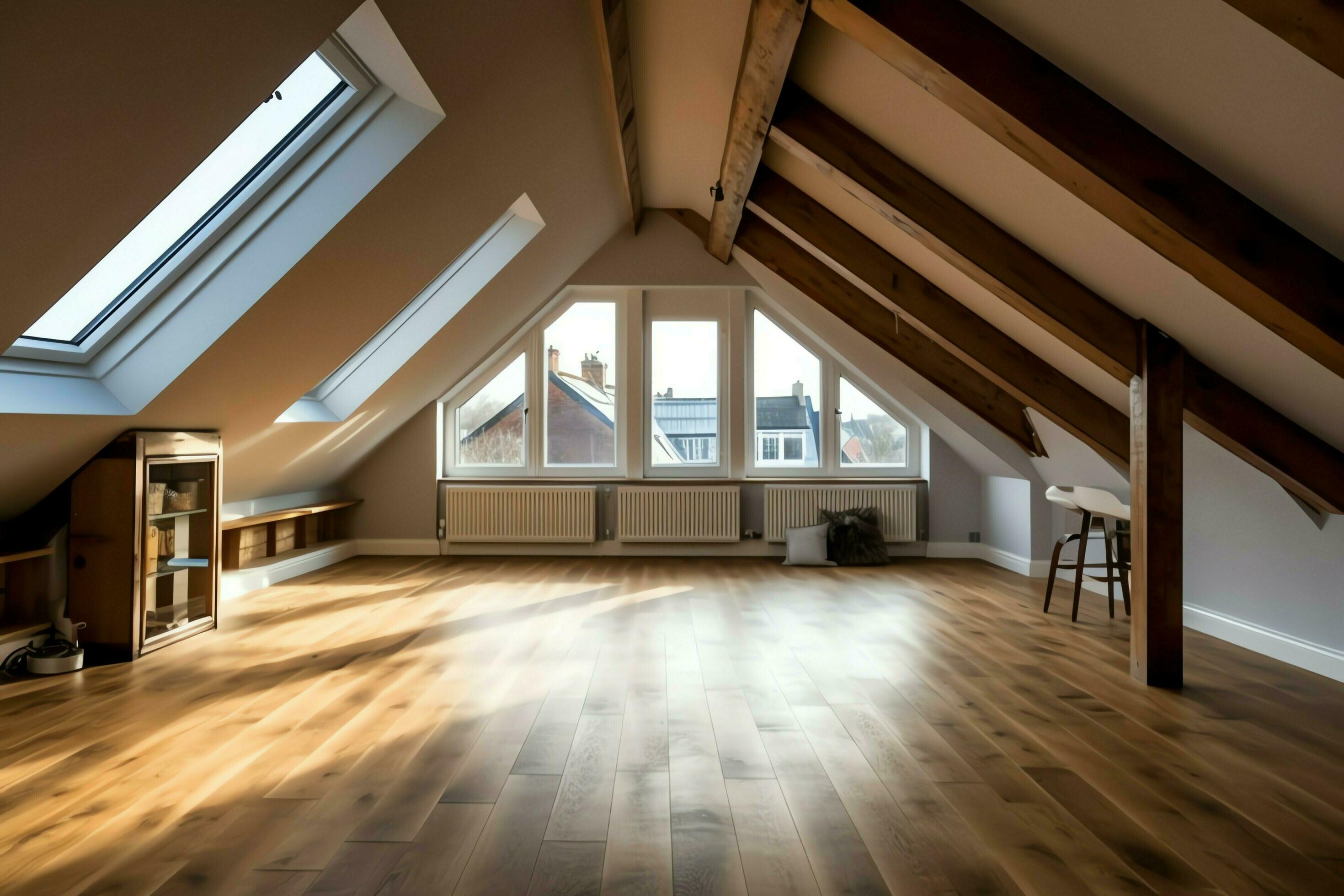 Modern dormer loft conversion interior design in apartment or house at ...