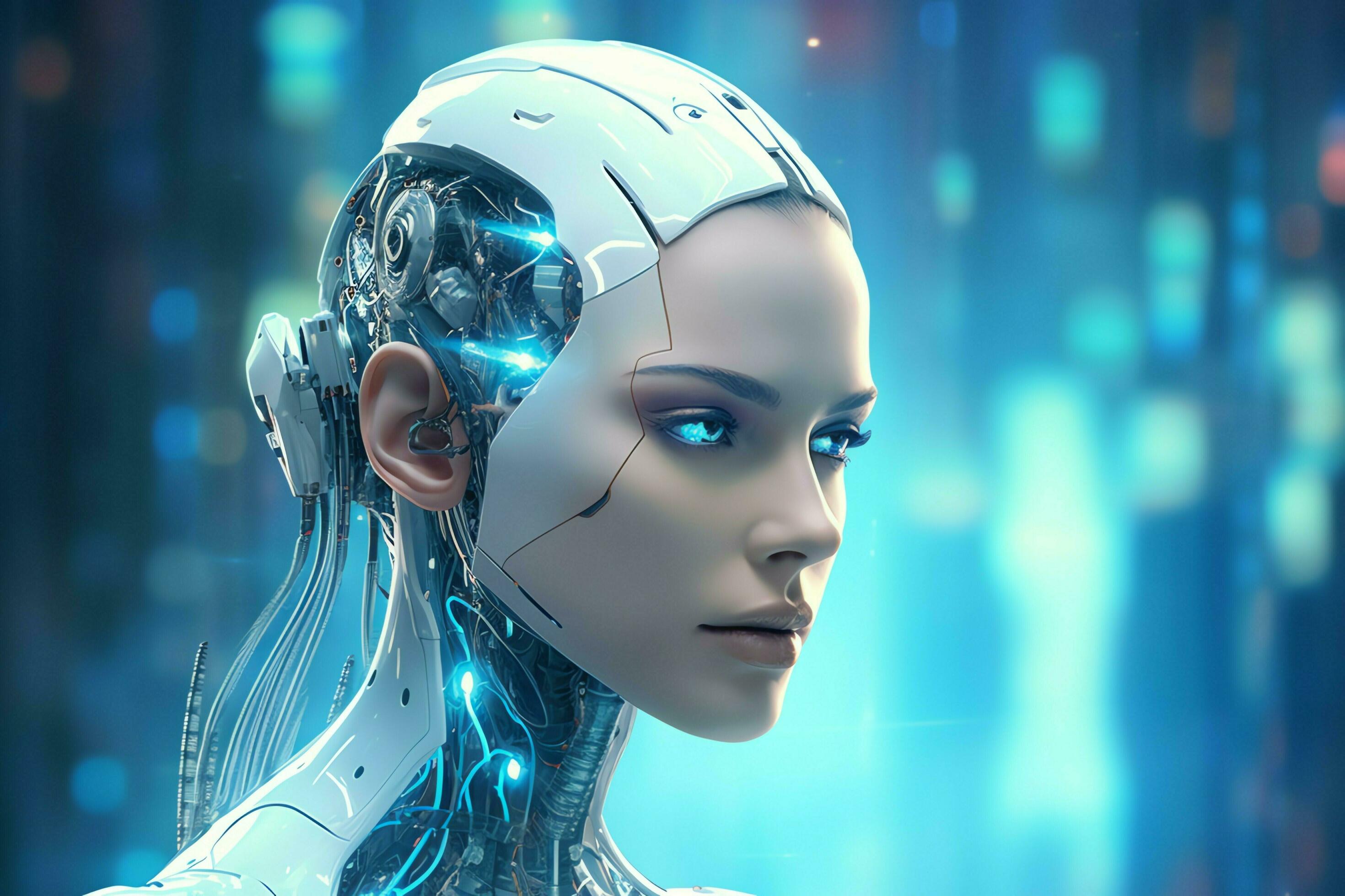 3D rendering technology robotics data analytics or futuristic cyborg with artificial ...