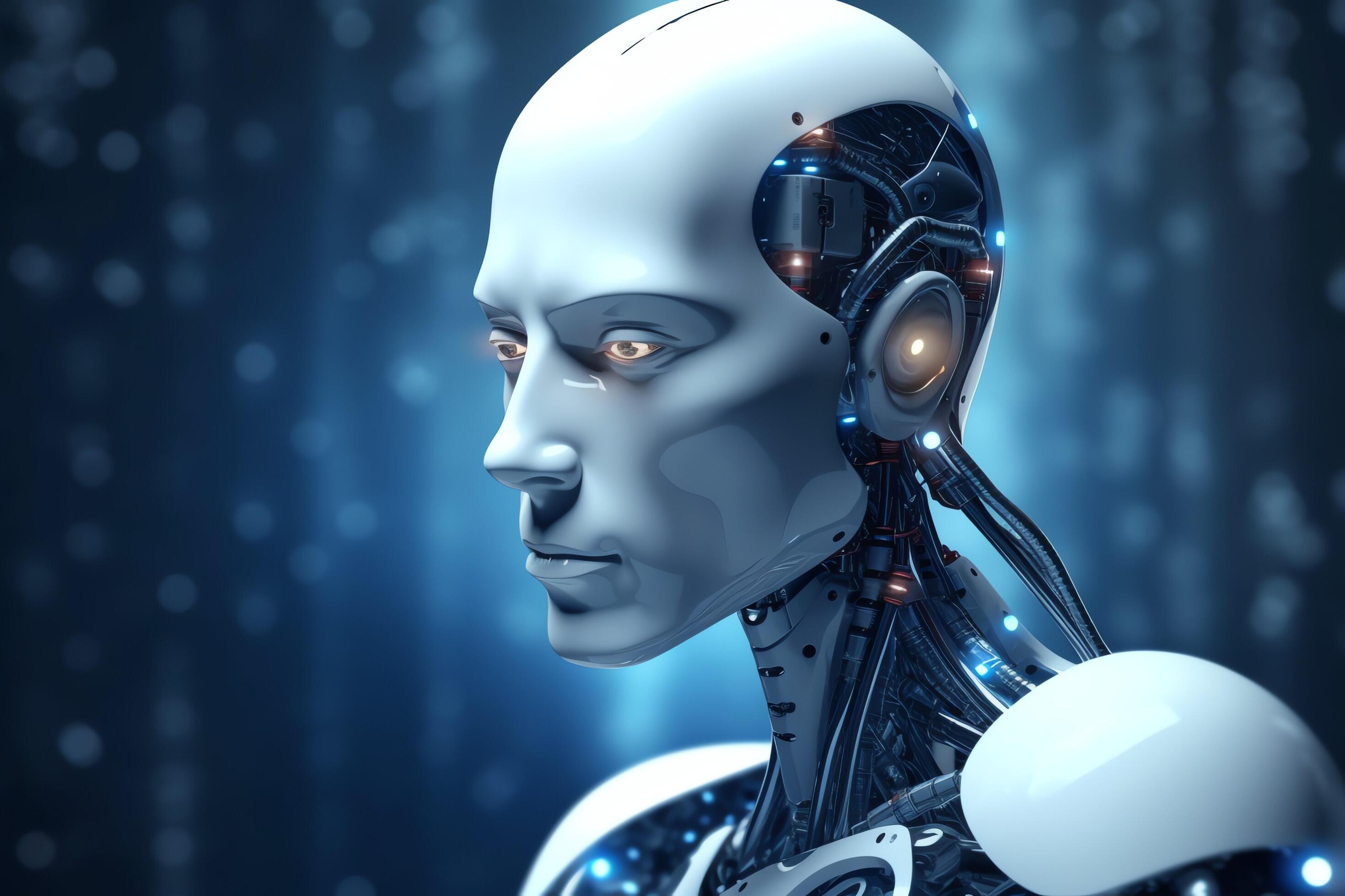 3D rendering technology robotics data analytics or futuristic cyborg with artificial ...