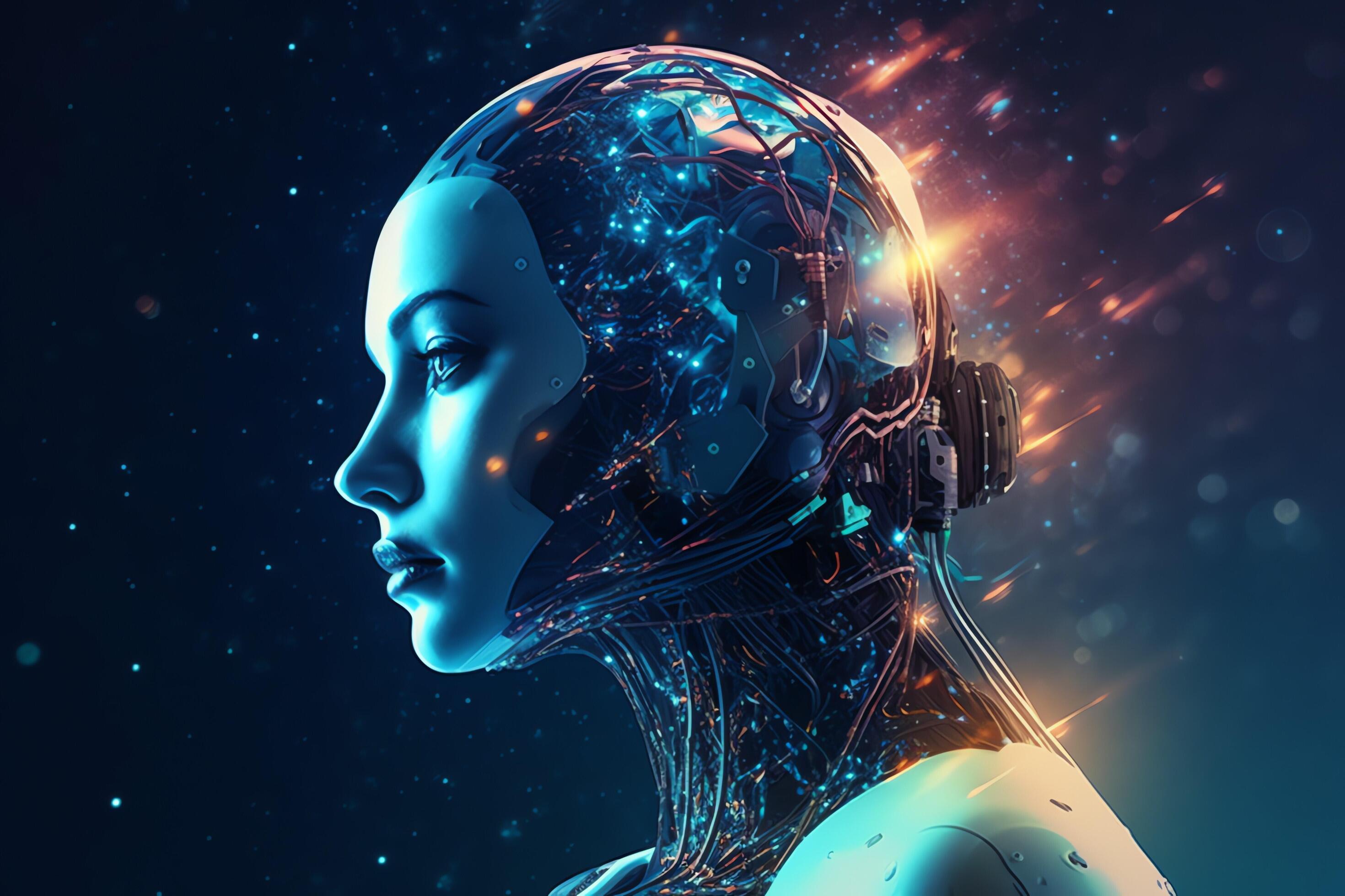 3D rendering technology robotics data analytics or futuristic cyborg with artificial ...