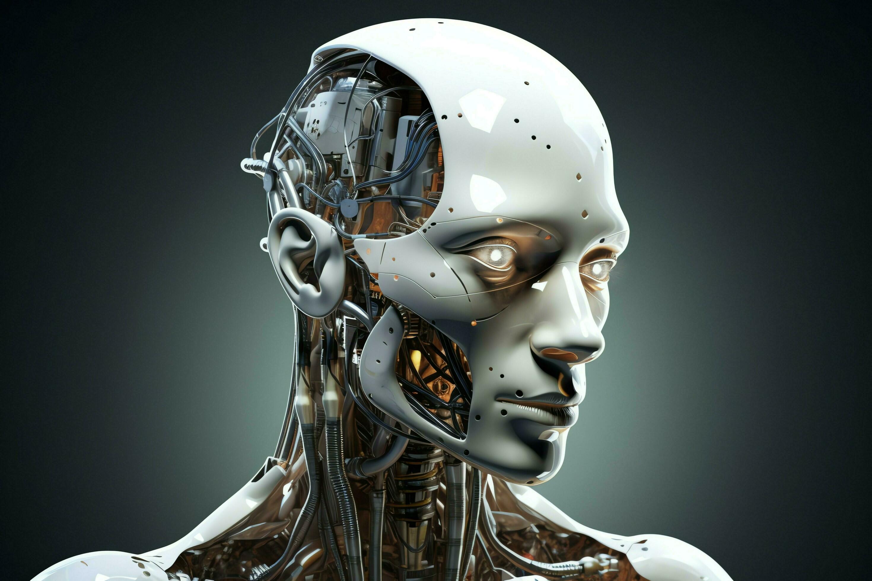3D rendering technology robotics data analytics or futuristic cyborg with artificial ...