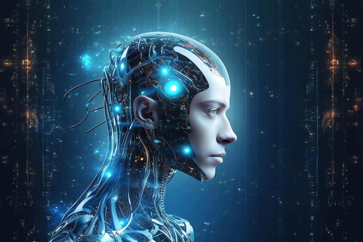 3D rendering technology robotics data analytics or futuristic cyborg with artificial ...