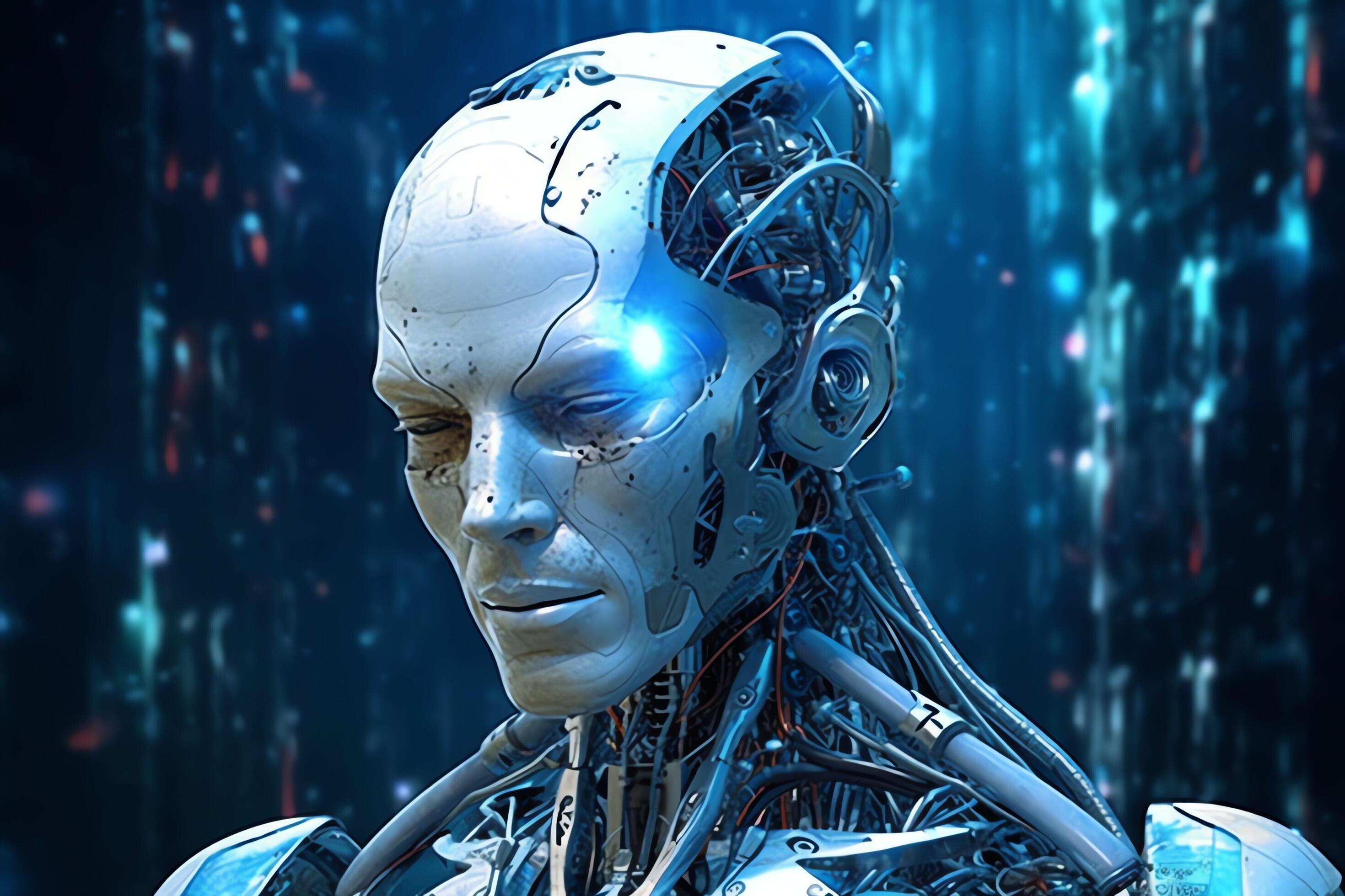 3D rendering technology robotics data analytics or futuristic cyborg with artificial ...