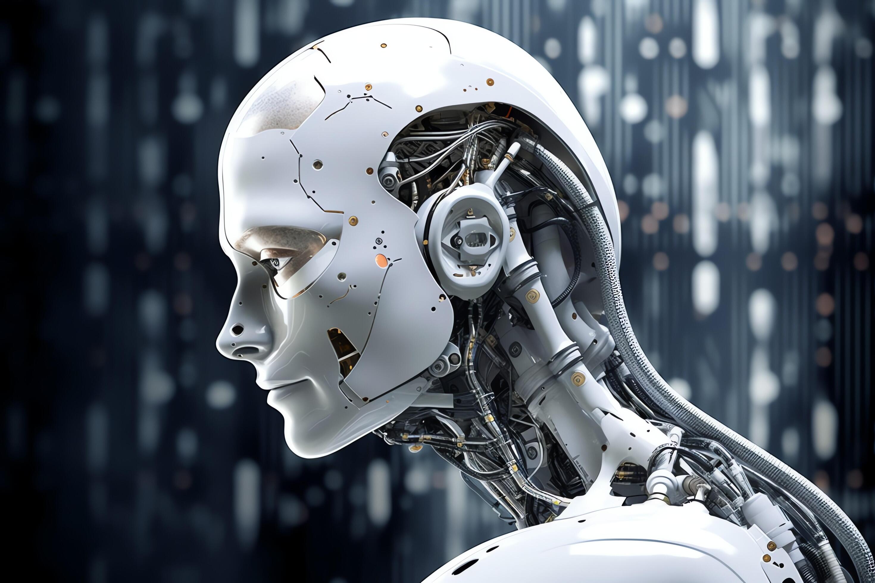 3D rendering technology robotics data analytics or futuristic cyborg with artificial ...