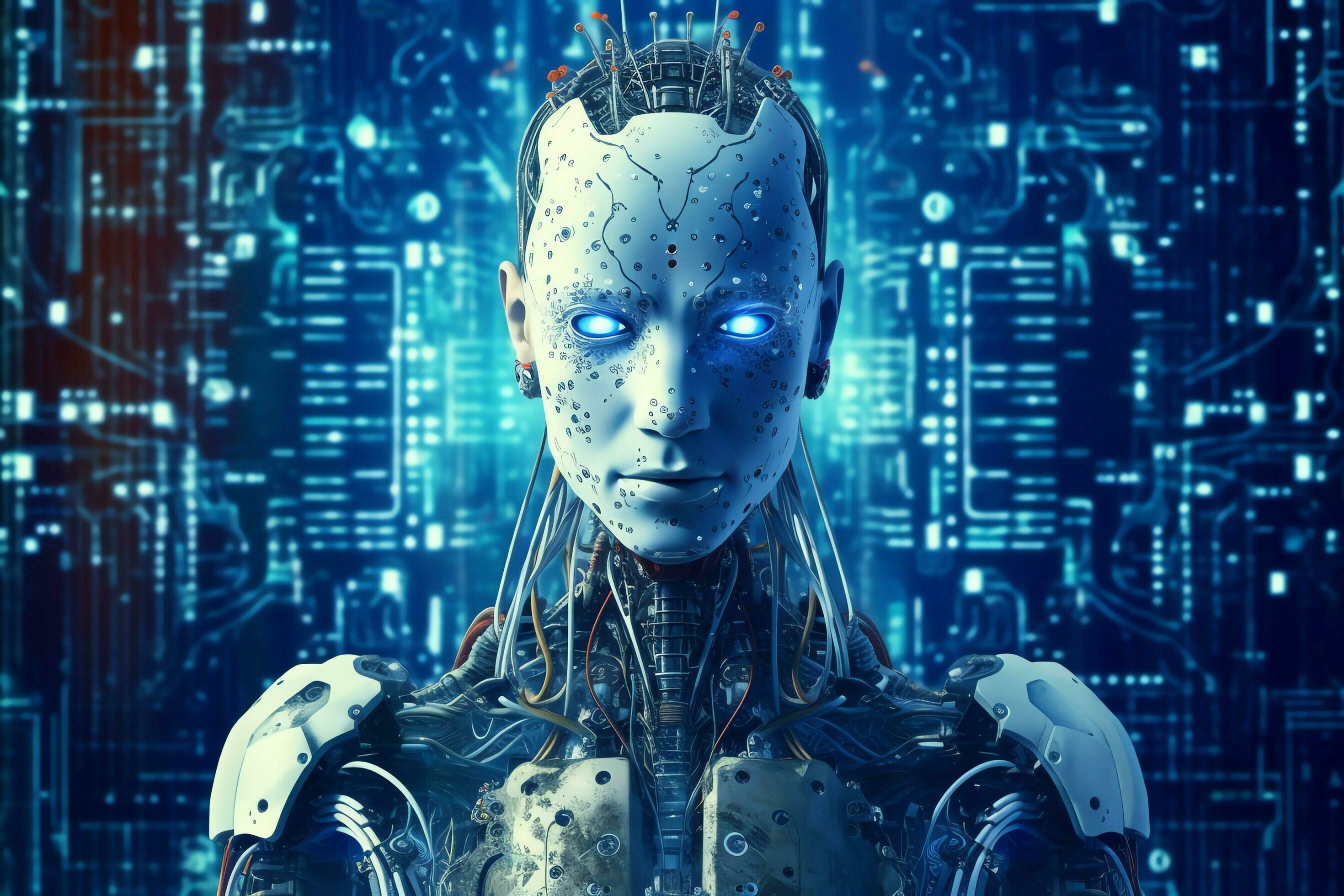 3D rendering technology robotics data analytics or futuristic cyborg with artificial ...