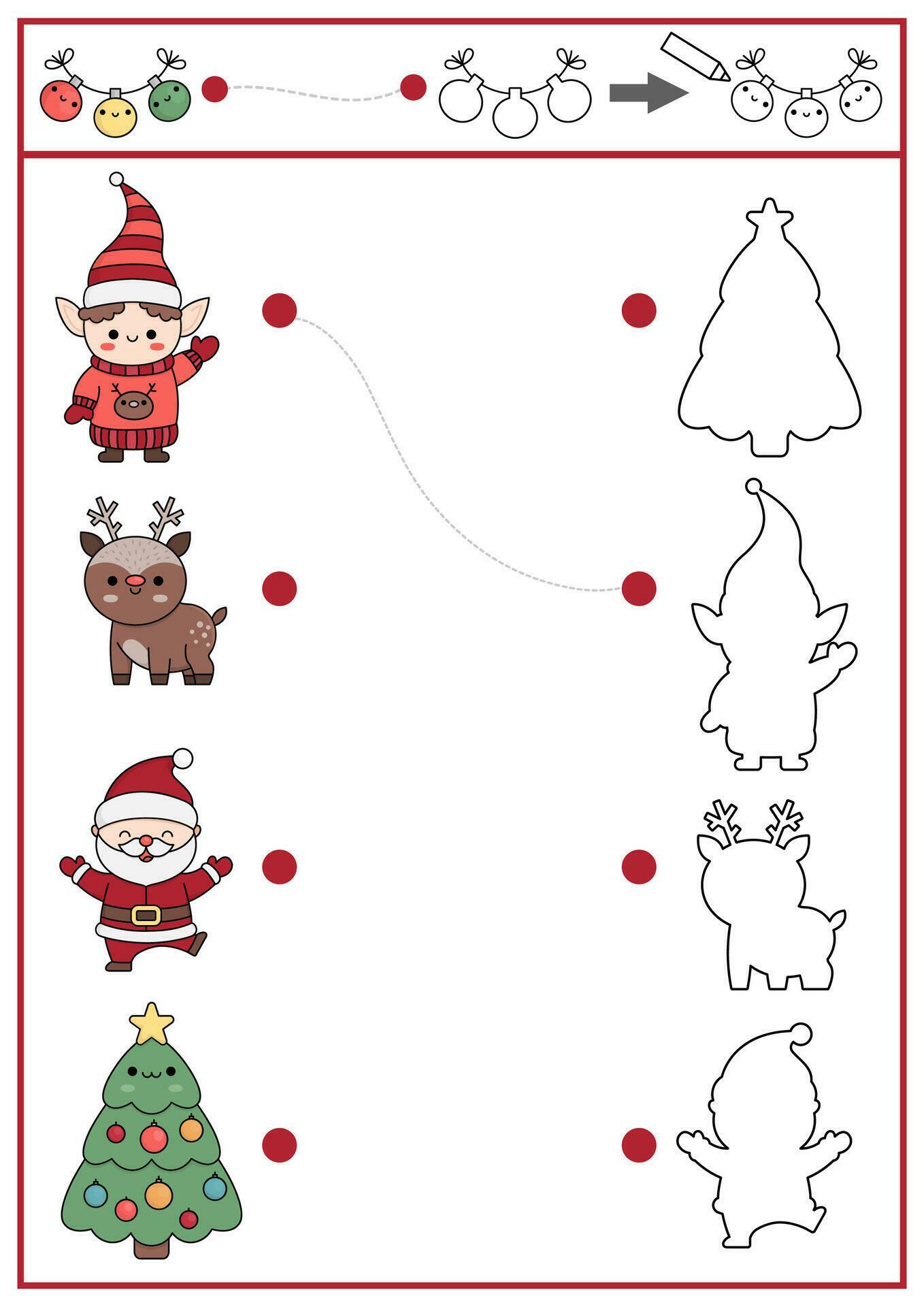 Christmas shape matching, coloring and drawing activity. Winter holiday ...