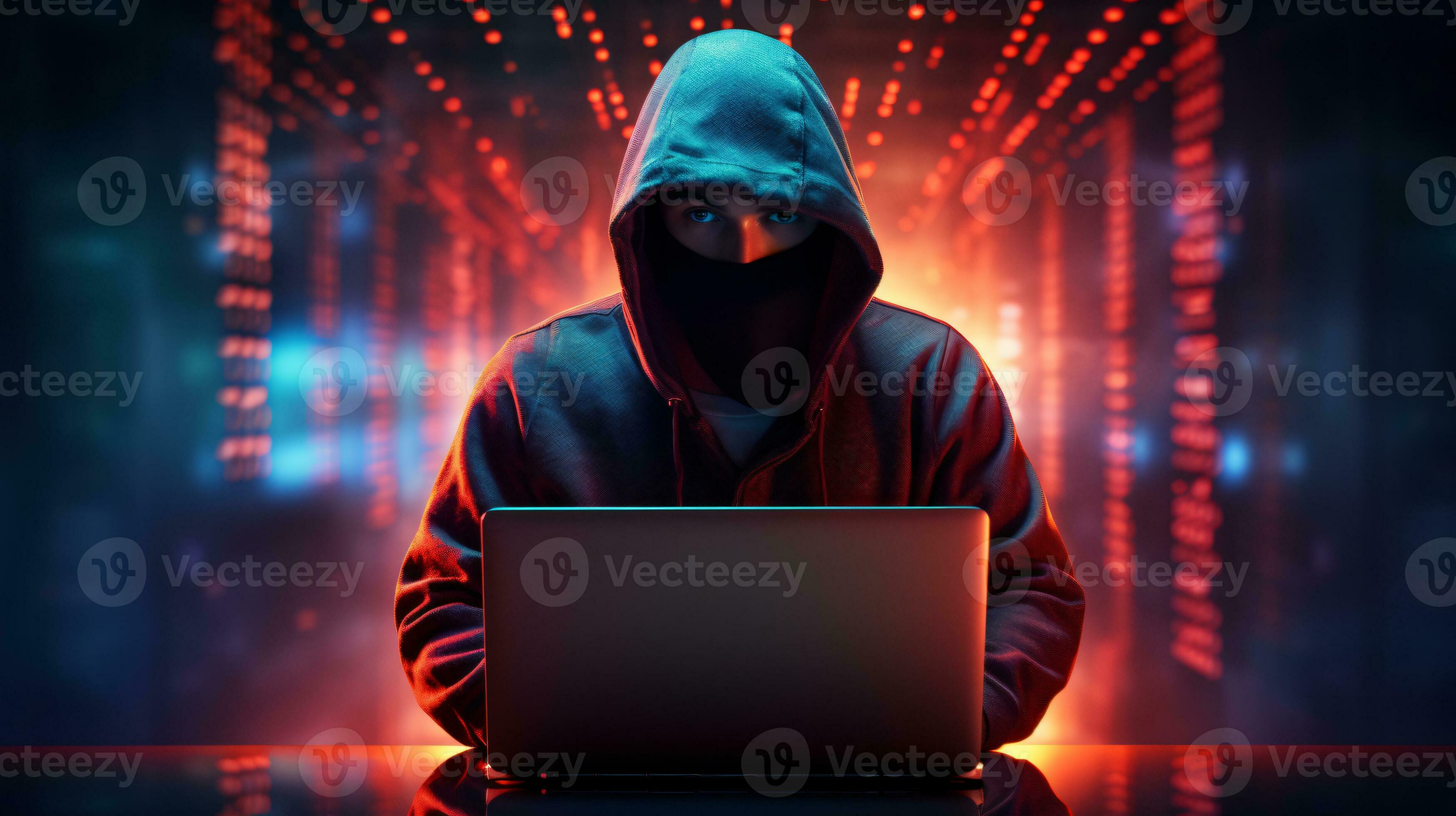 Cybersecurity Vulnerability And Hacker Coding Malware Concept Hooded Computer Hacker In
